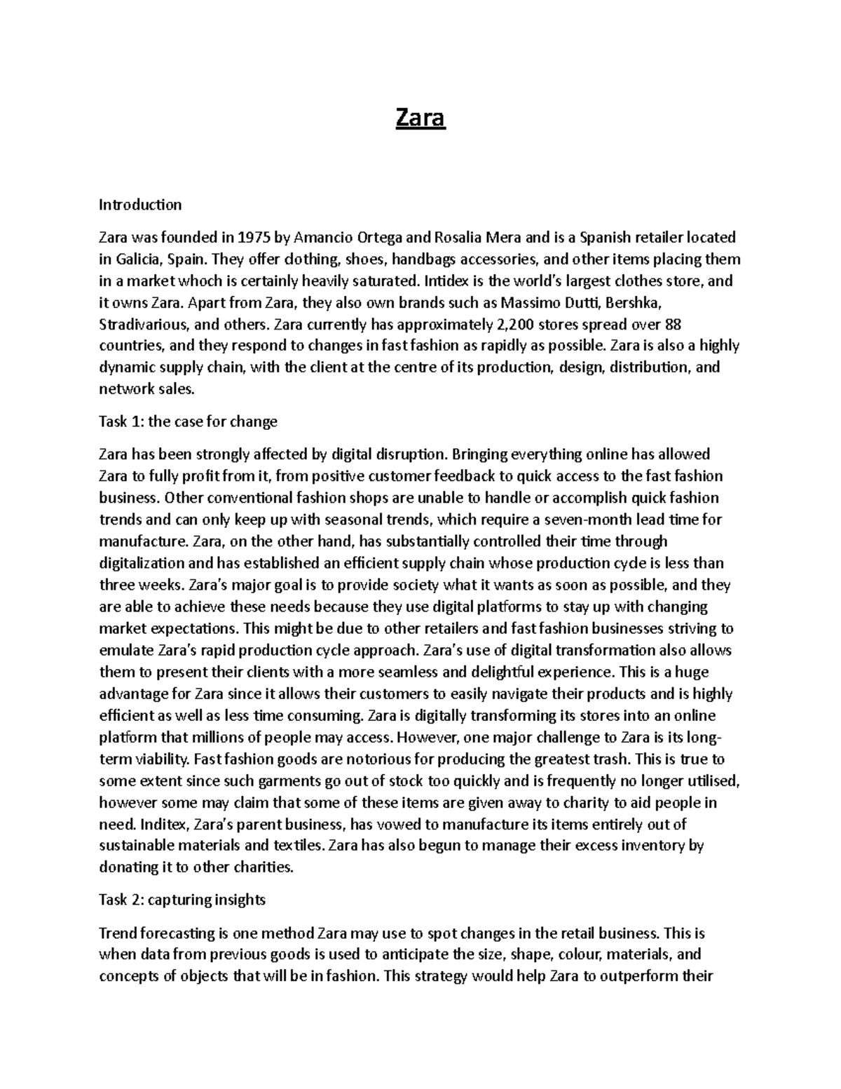 Final-global strategy and sustainability - Zara Introduction Zara was ...