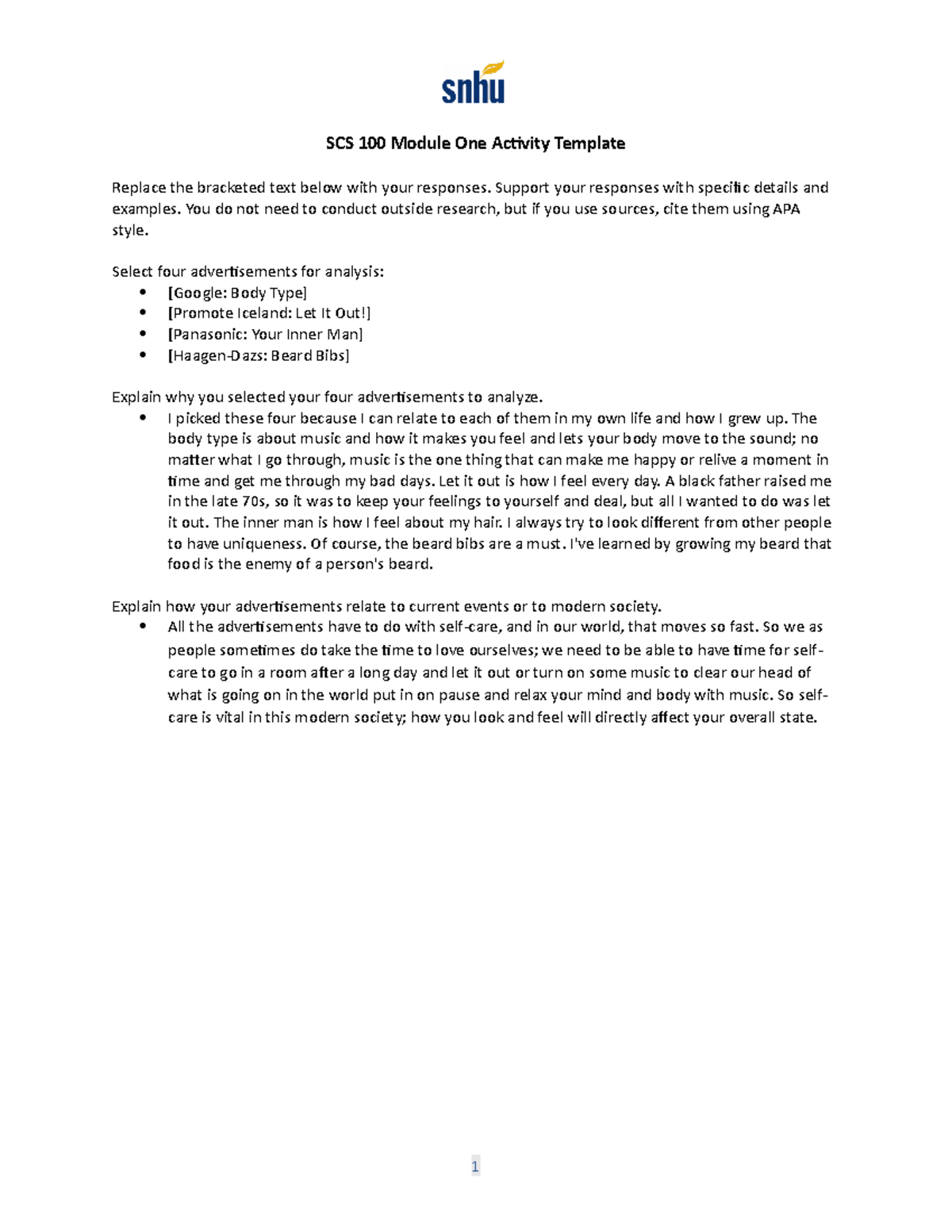 SCS 100 Module One Activity Template - SCS 100 Module One Activity ...