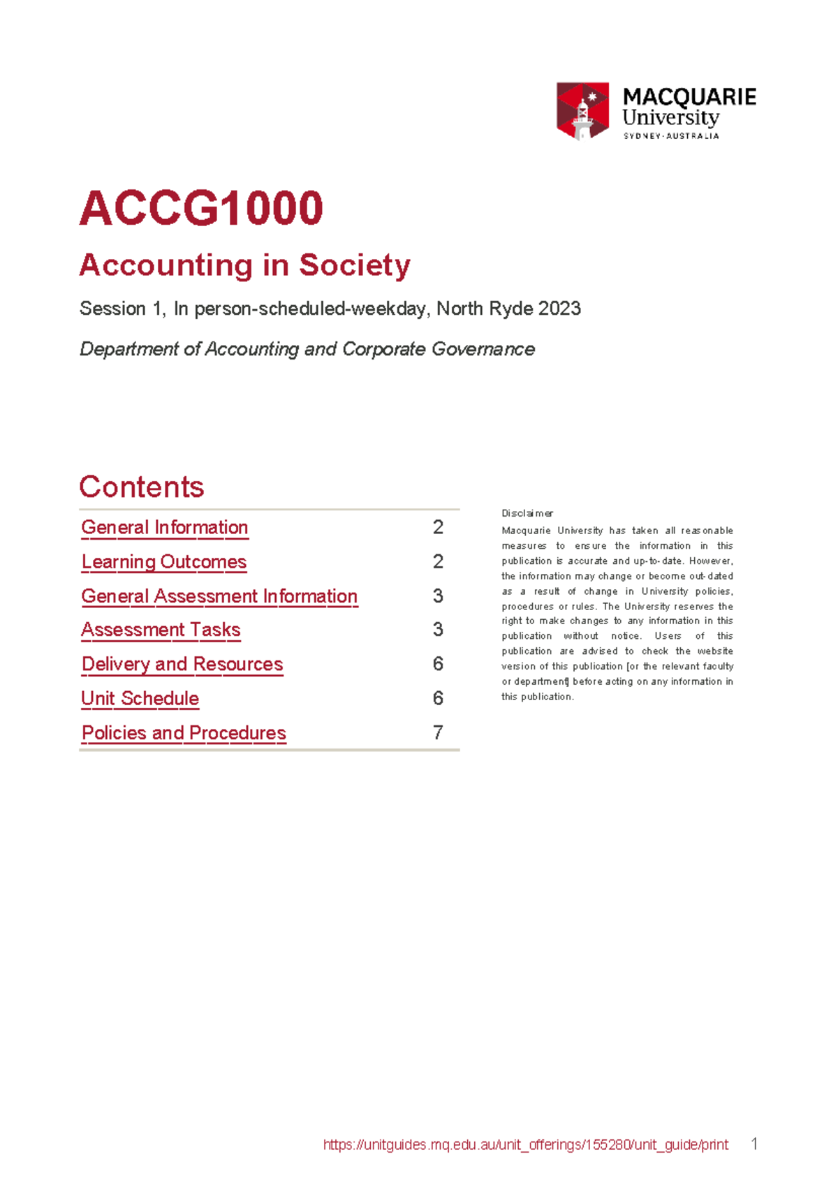 Unit Guide ACCG1000 2023 Session 1, In person-scheduled-weekday, North Ryde - ACCG Accounting in ...