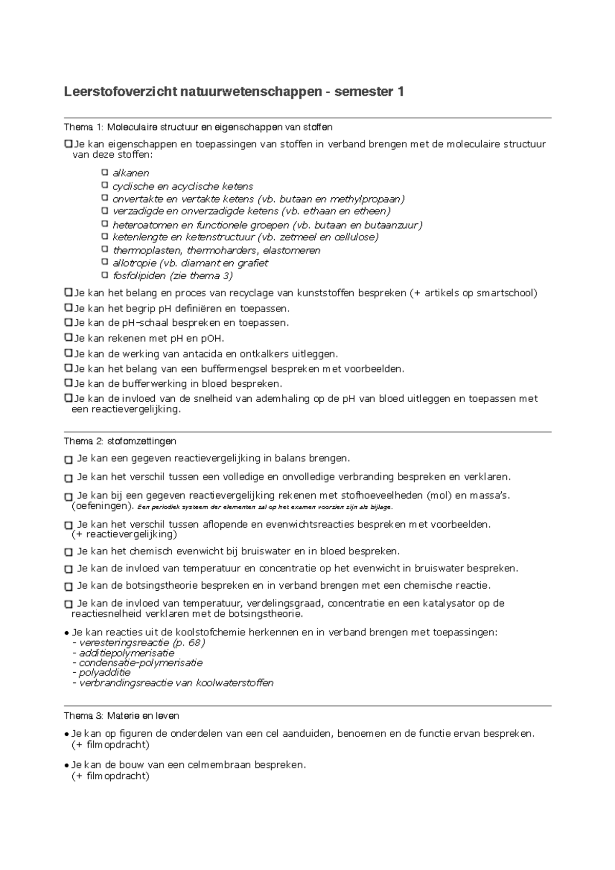 natuurwetenschappen leerstofoverzicht december middelbaar abcde - Leerstofoverzicht - Studocu