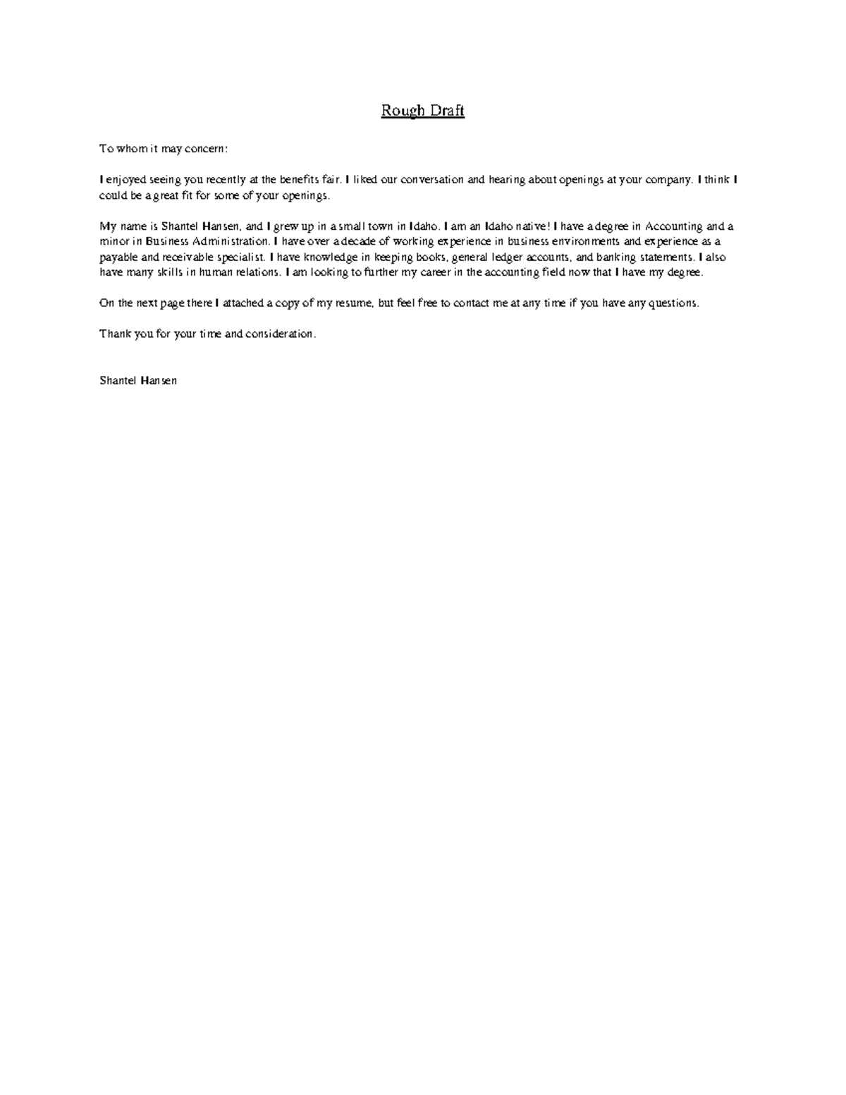 Letter of Introduction Sample 2 - Rough Draft To whom it may concern: I ...