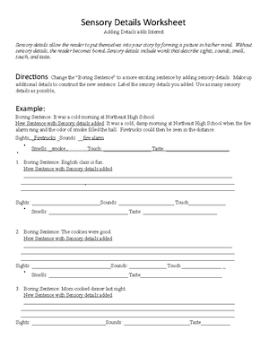 Sensory Details Worksheet - Sensory Details Worksheet Adding Details adds Interest Sensory details - Studocu Sensory Details Worksheet - Sensory Details Worksheet Adding Details adds Interest Sensory details - Studocu