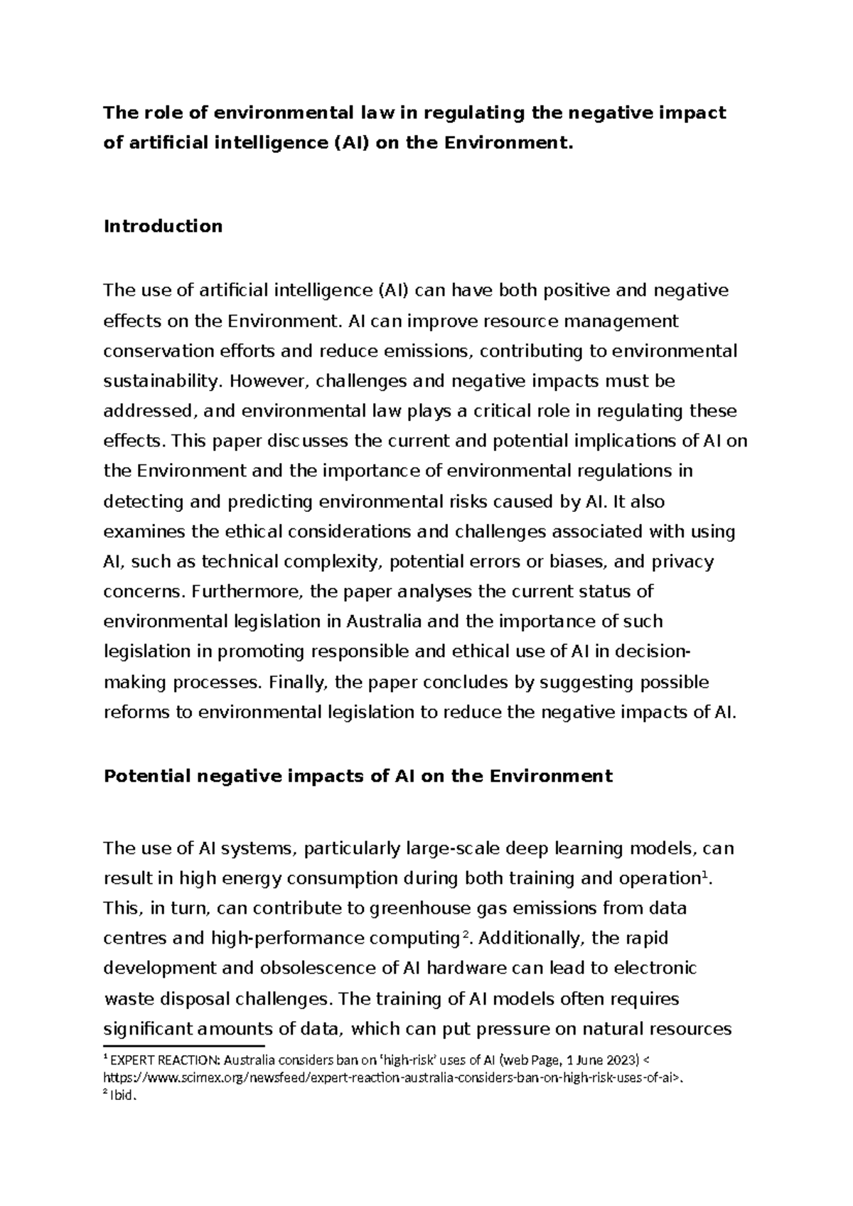Major Assignment - Environmental law - The role of environmental law in ...