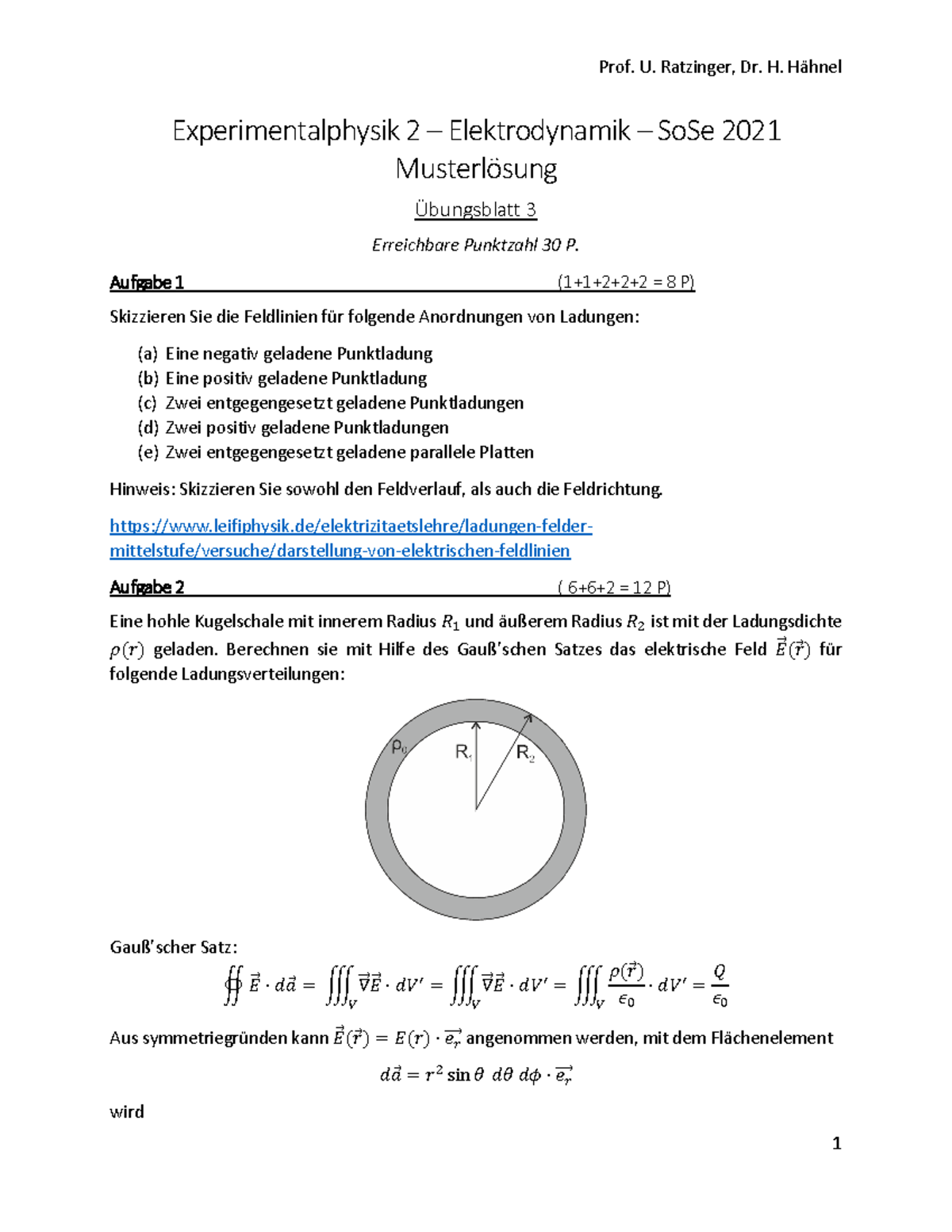 Übungsblatt 3 - Ex2 - So Se21 - Musterlösung - Experimentalphysik 2 – Elektrodynamik – SoSe 2021 ...
