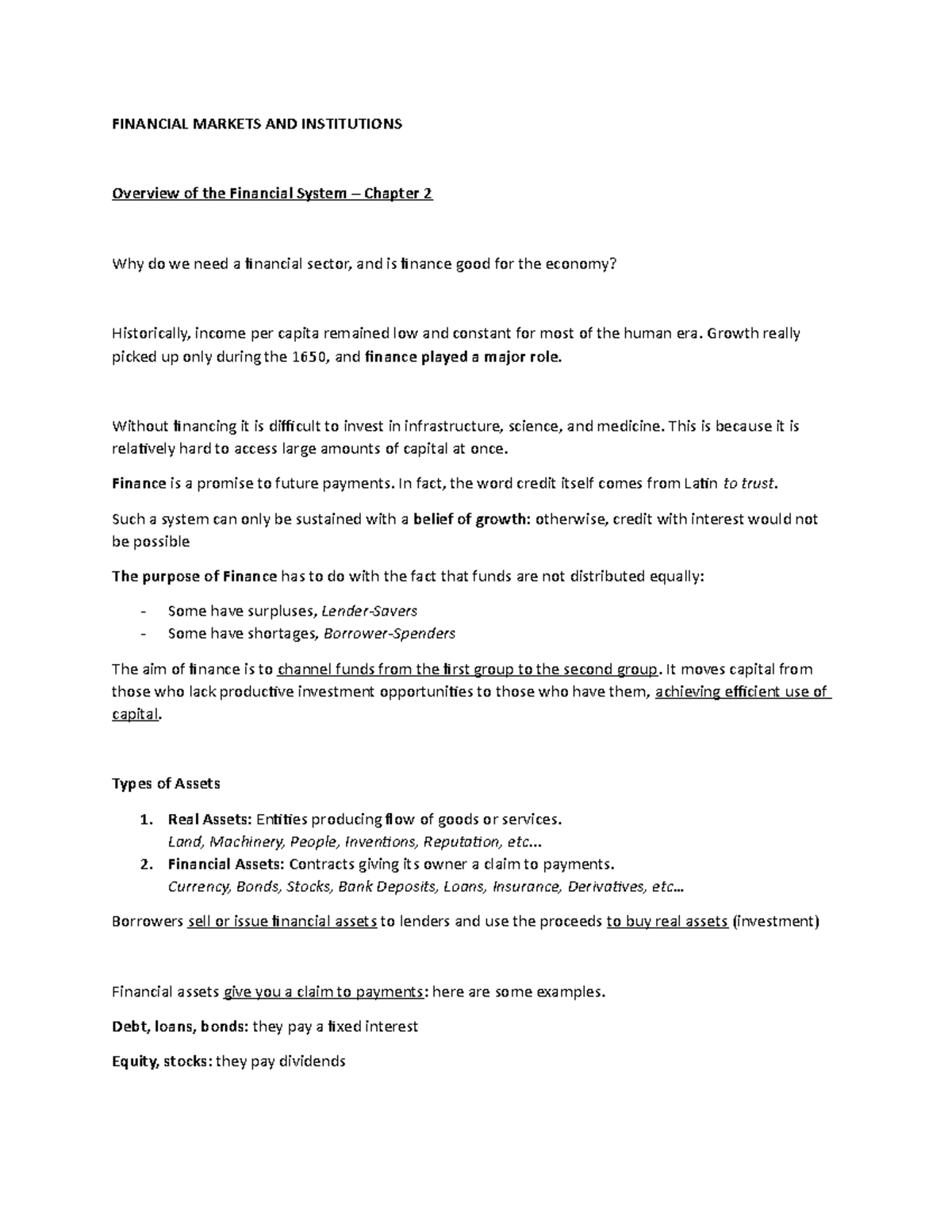 1. Overview of the Financial System - FINANCIAL MARKETS AND ...