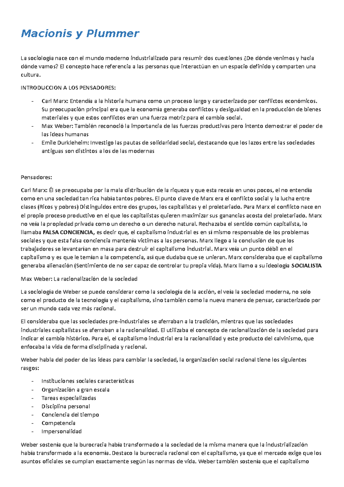 Macionis y Plummer - Resumen del capitulo 4 - Sociología - Macionis y Plummer La sociología nace ...