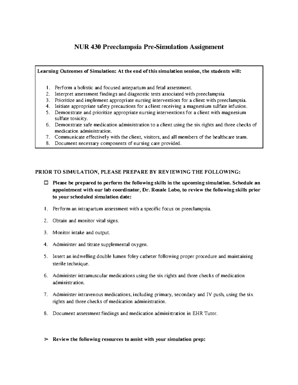 Preeclampsia Pre-Simulation Assignment - NUR 430 Preeclampsia Pre-Simulation Assignment Learning ...