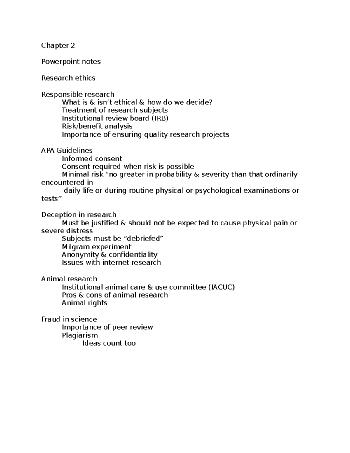 Chapter 2 RM - Chapter 2 Powerpoint notes Research ethics Responsible ...