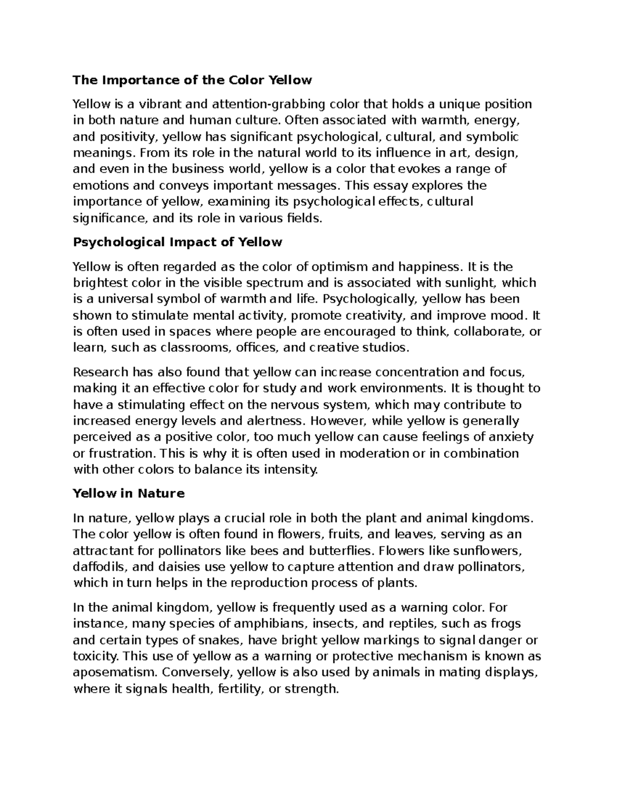 The Importance of the Color Yellow - Often associated with warmth ...