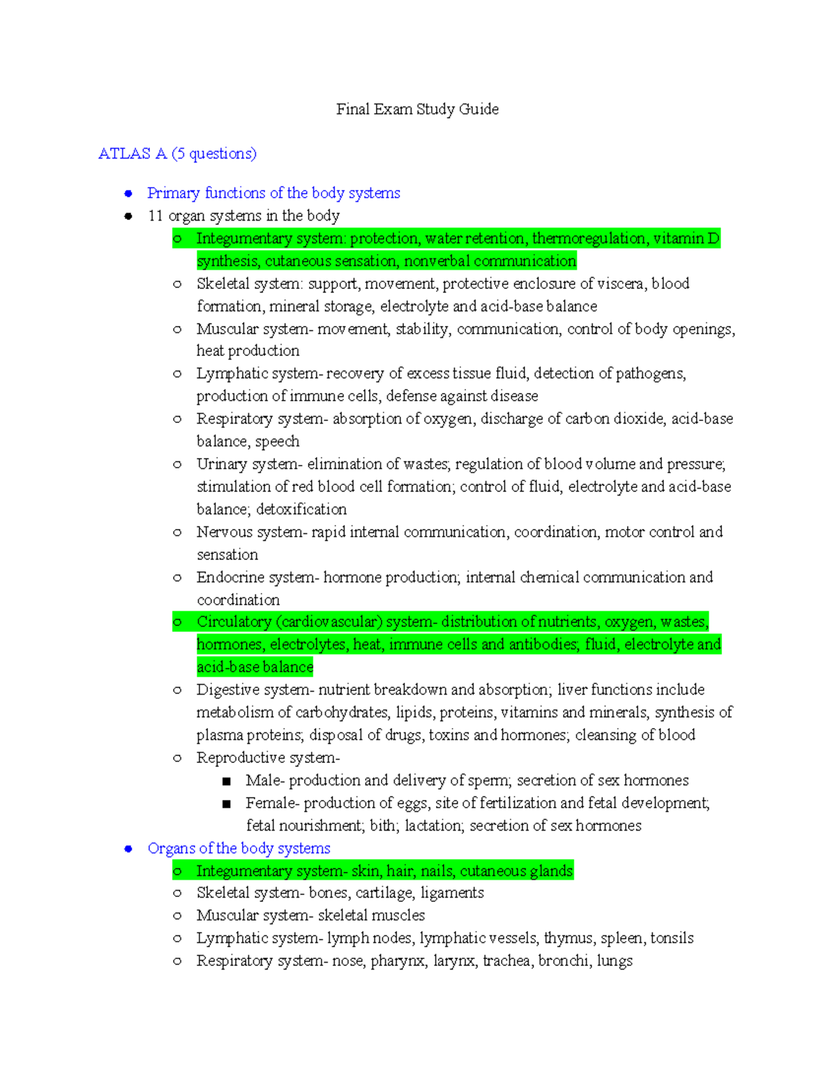 Final Exam Study Guide-2 - Final Exam Study Guide ATLAS A (5 questions ...