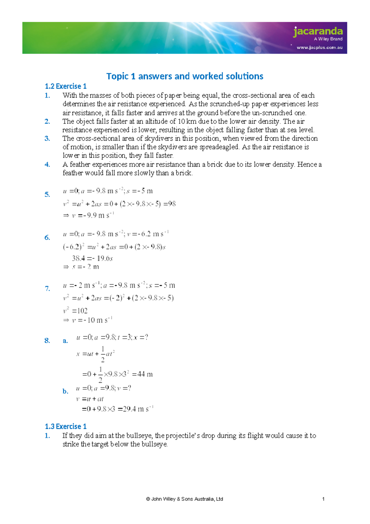 1.1 Topic 1 Answers & Worked Solution Jacaranda - Topic 1 answers and worked solutions 1 ...