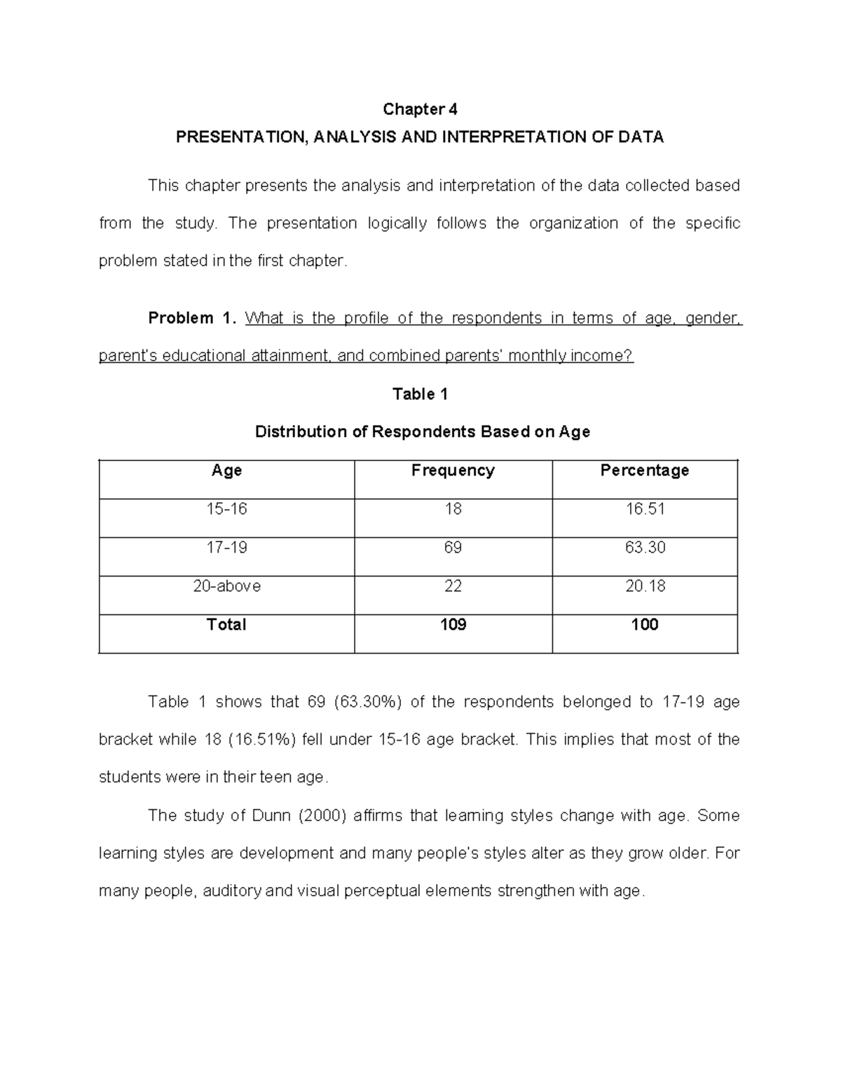 Chapter 4 - Presentation and analysis - Chapter 4 PRESENTATION ...
