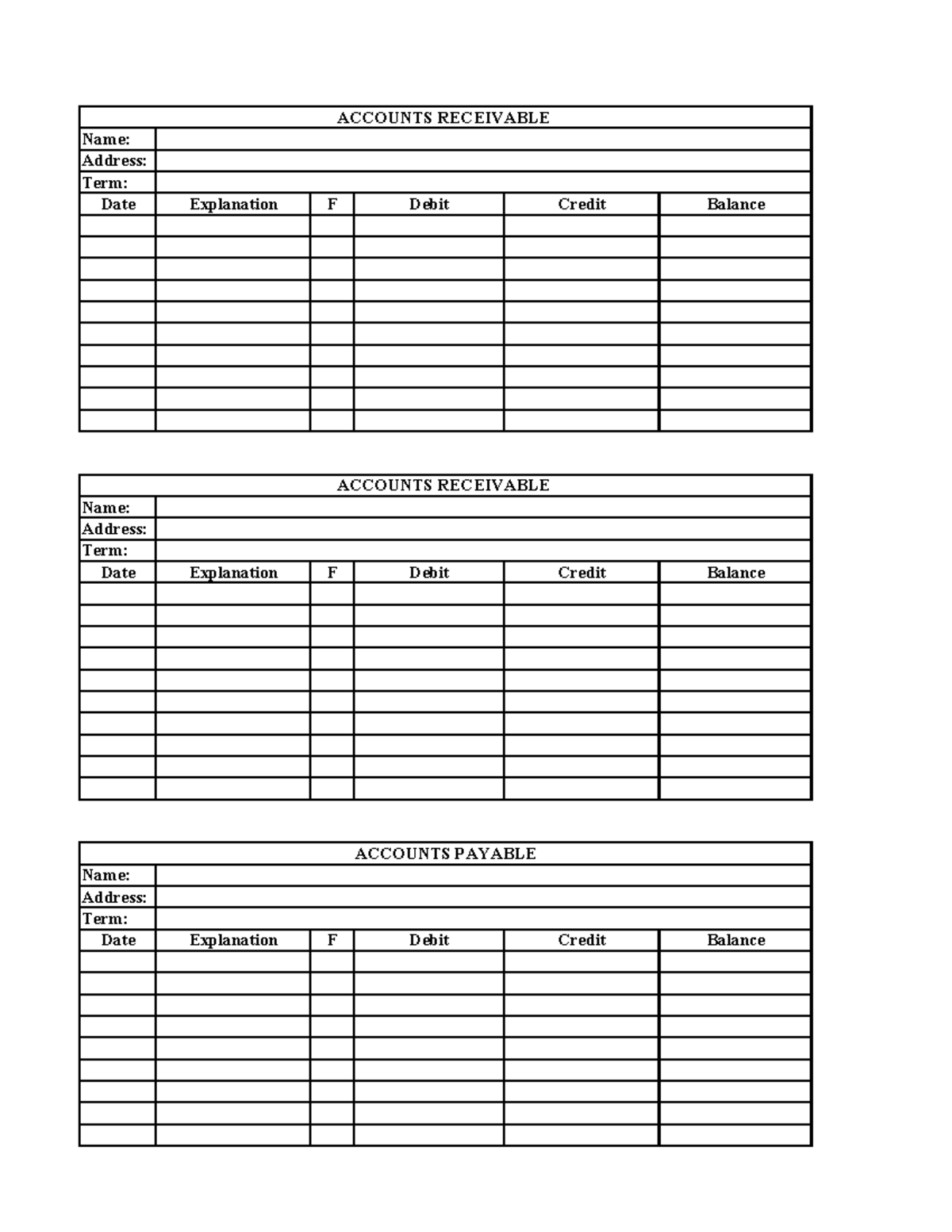 Subsidiary Ledger - Name: Address: Term: Date Explanation F Debit ...