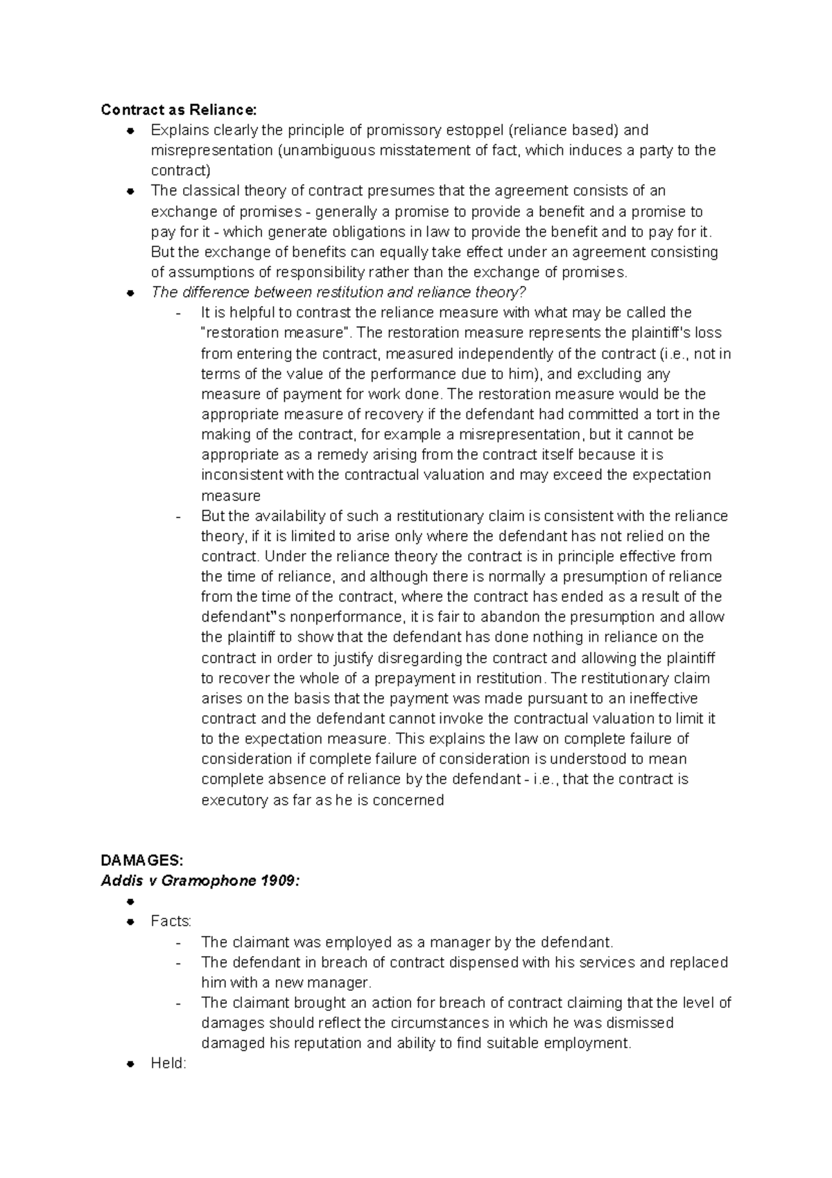 Contract As Reliance Cases - Contract as Reliance: Explains clearly the ...