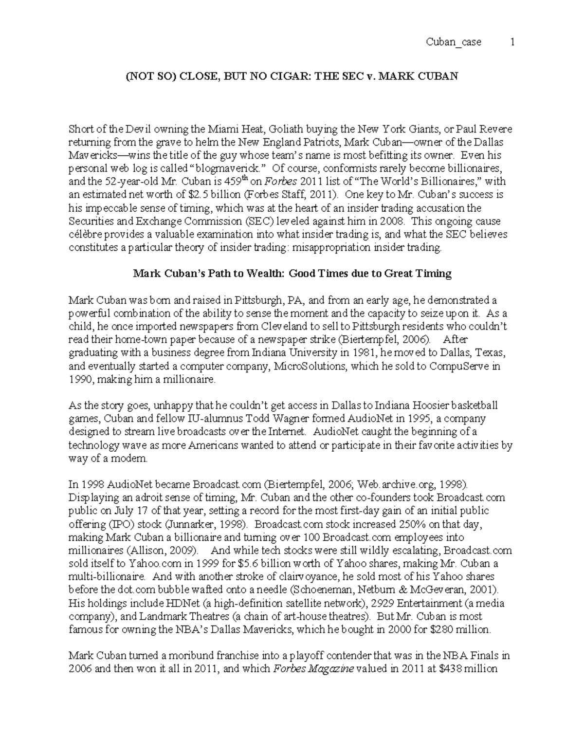 Cuban Case Study - Cuban_case 1 (NOT SO) CLOSE, BUT NO CIGAR: THE SEC v ...