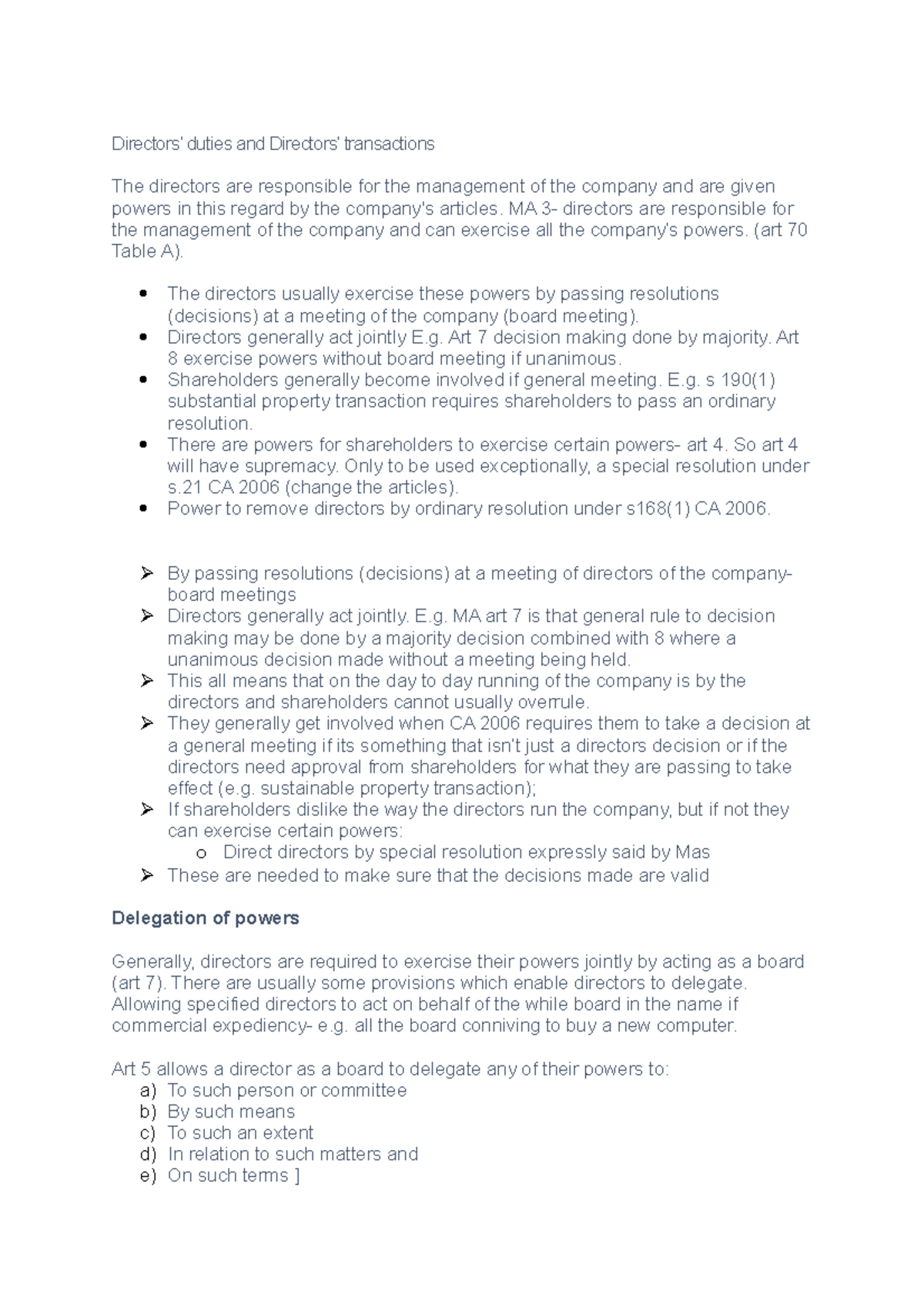 8. Directors’ duties and Directors’ transactions (also 9) - Directors ...