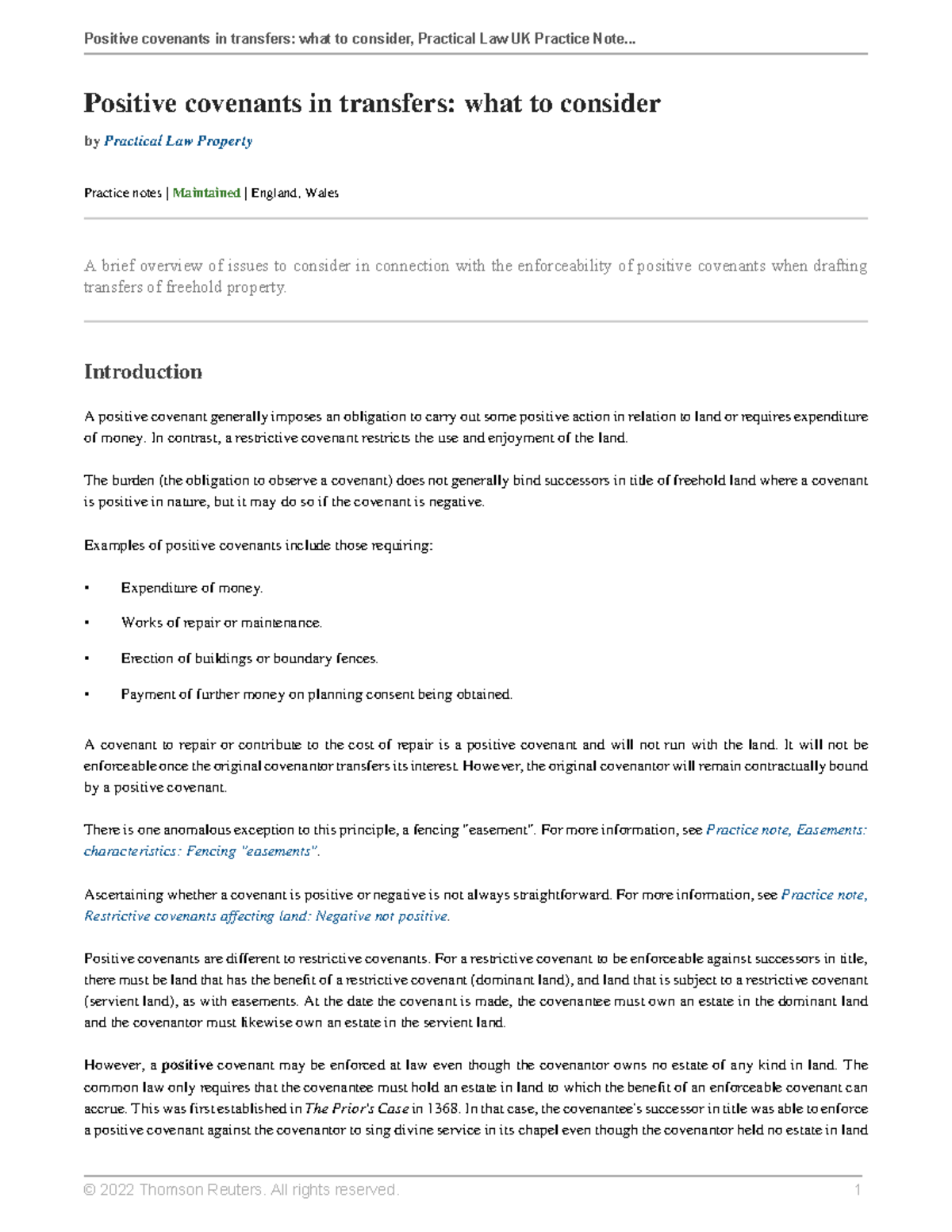 Positive covenants in transfers what to consider - Introduction A ...