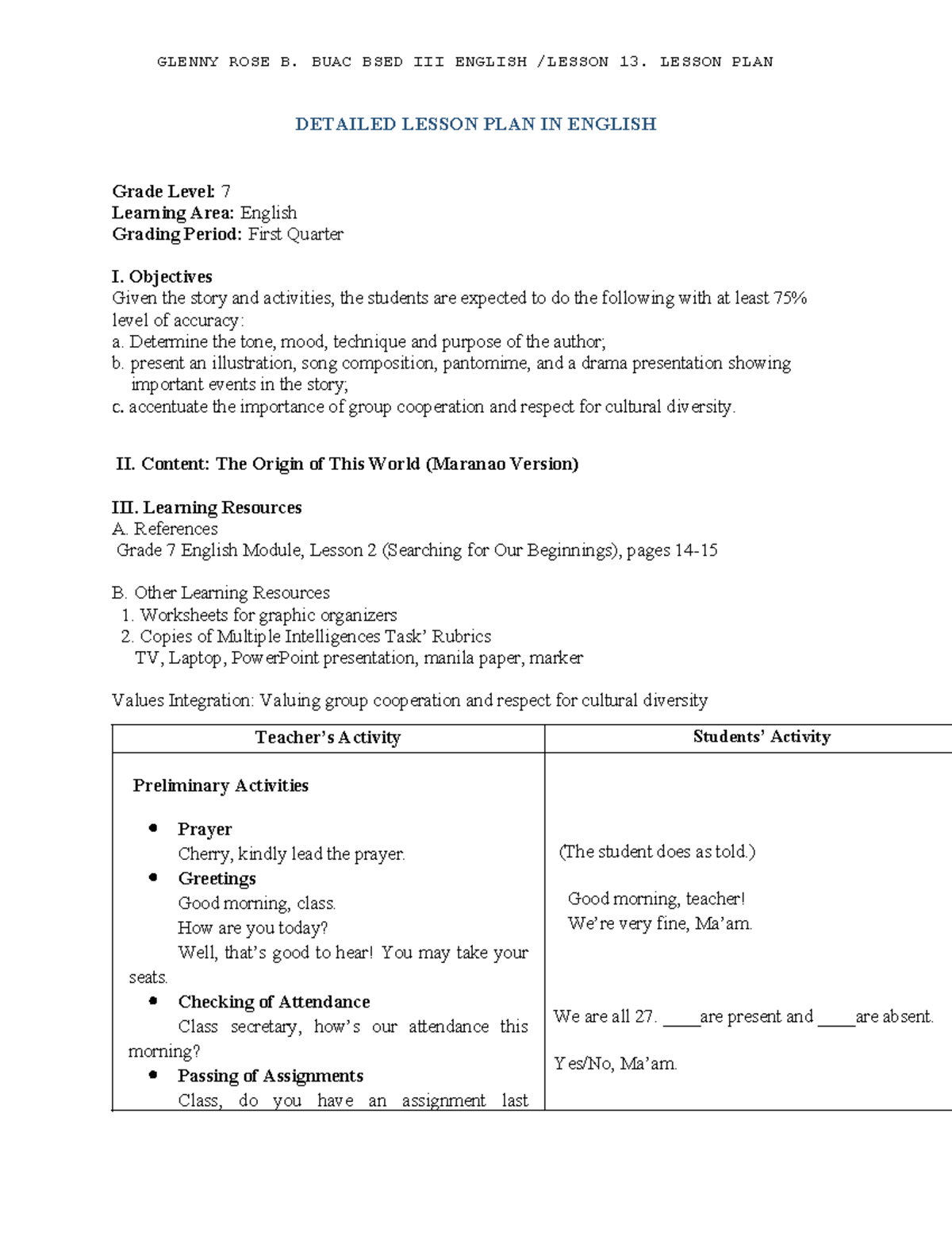 Sample-Lesson-Plan - DETAILED LESSON PLAN IN ENGLISH Grade Level: 7 ...