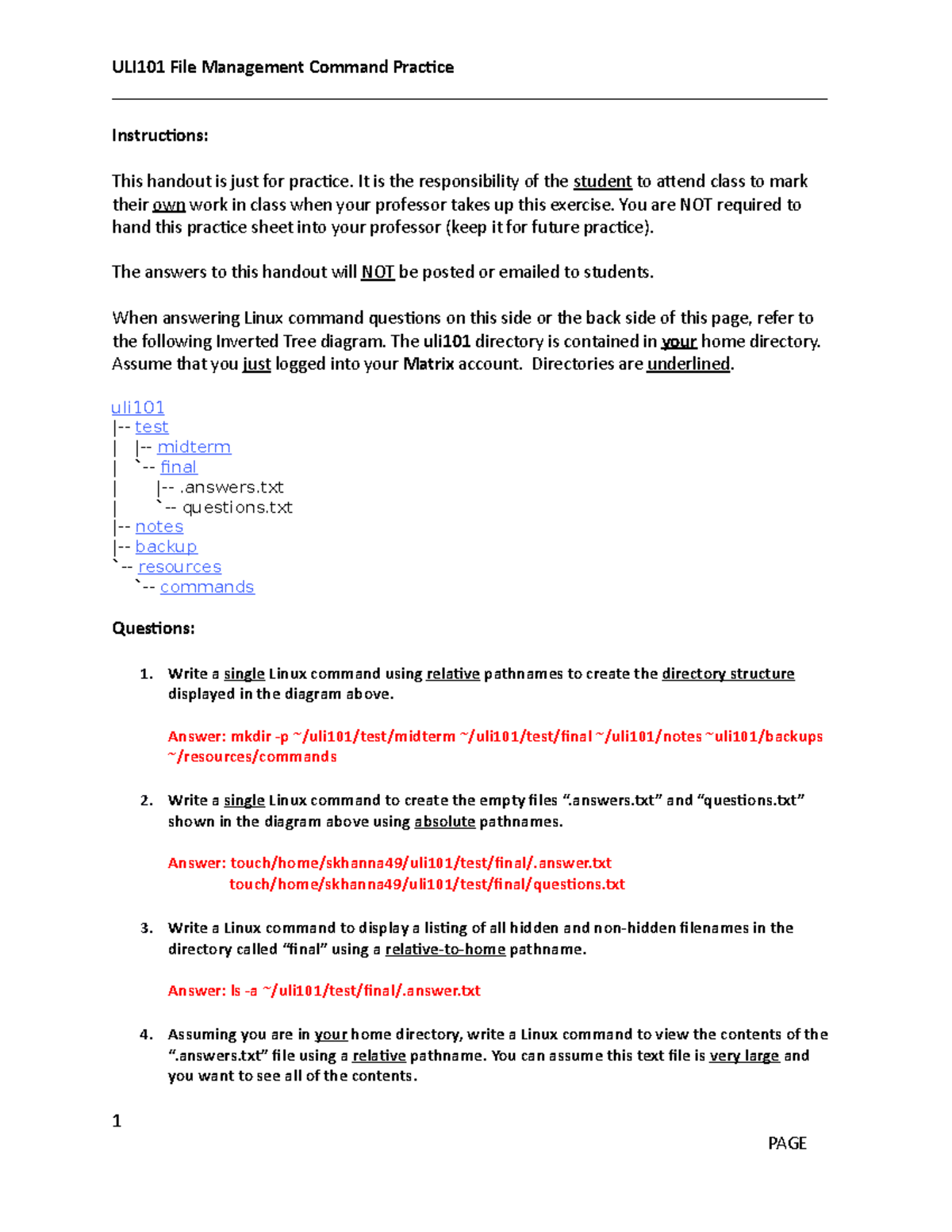Siya Khanna 145964227 Tutorial 3 - ULI101 File Management Command Practice - Studocu