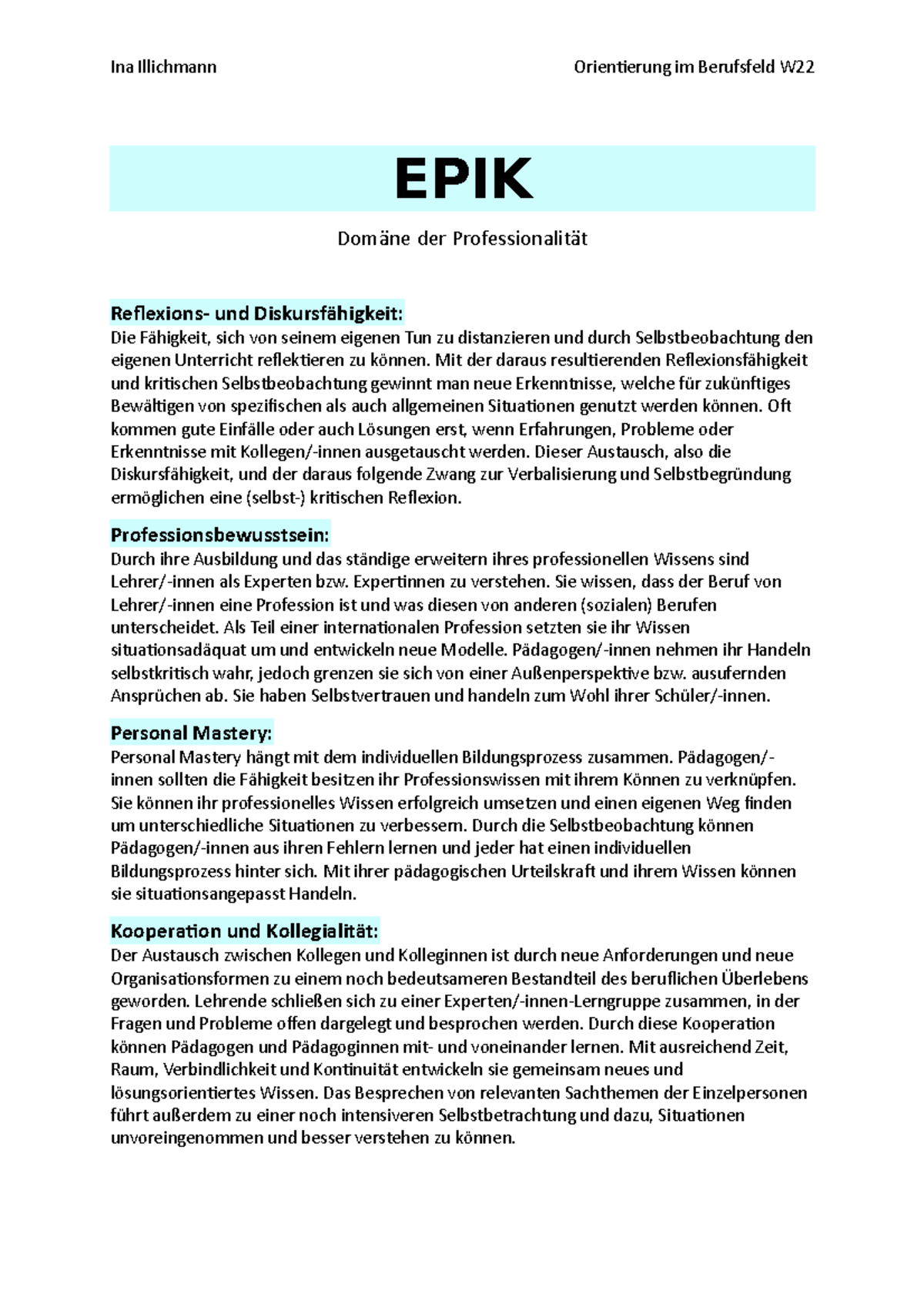 EPIK Folder - Wintersemester - Ina Illichmann Orientierung im ...