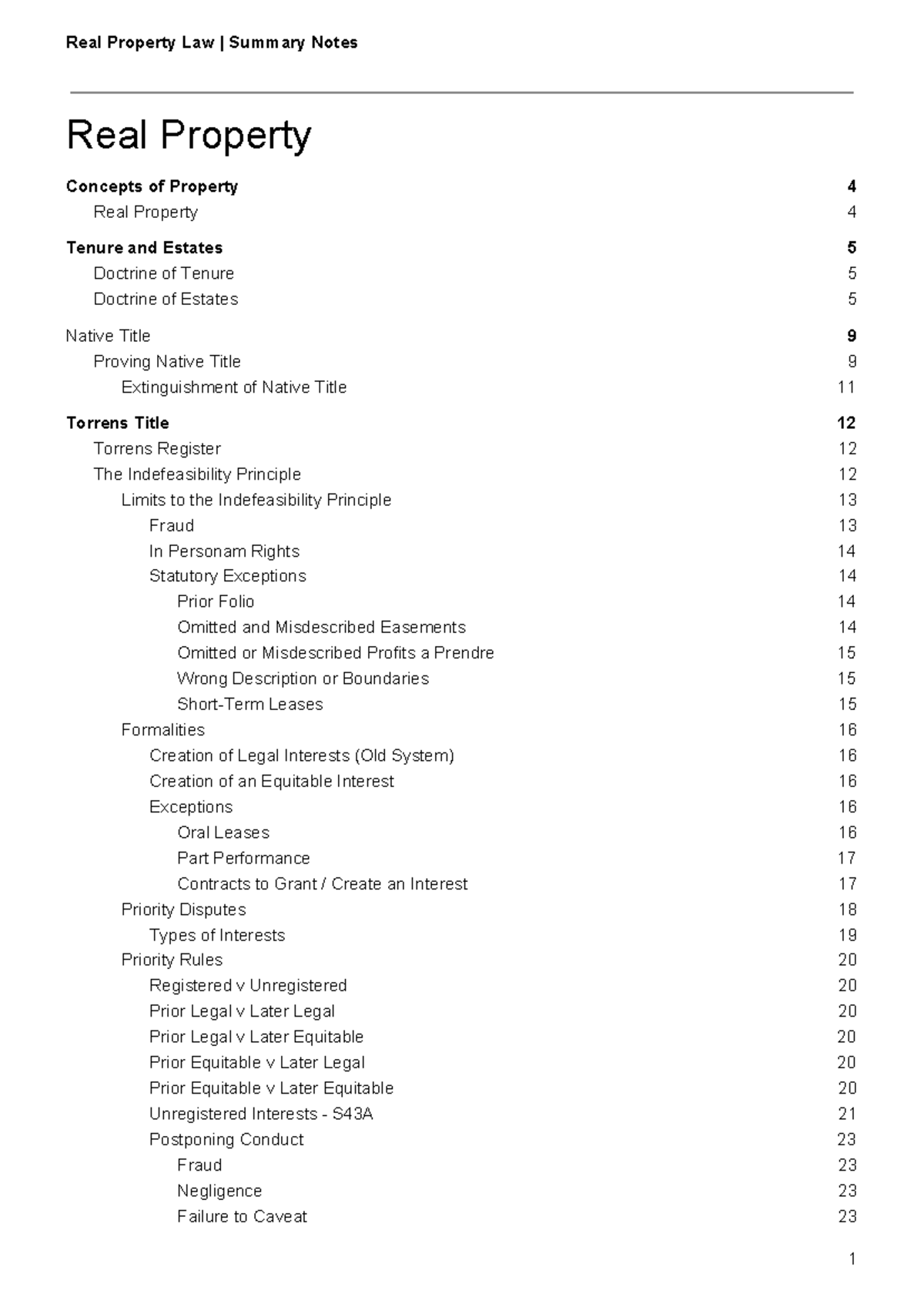 Priorities - Real Property Concepts of Property Real Property Tenure ...