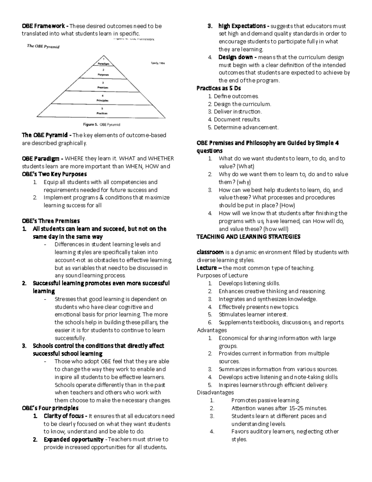 PST- Midterms - notes - OBE Framework - These desired outcomes need to ...