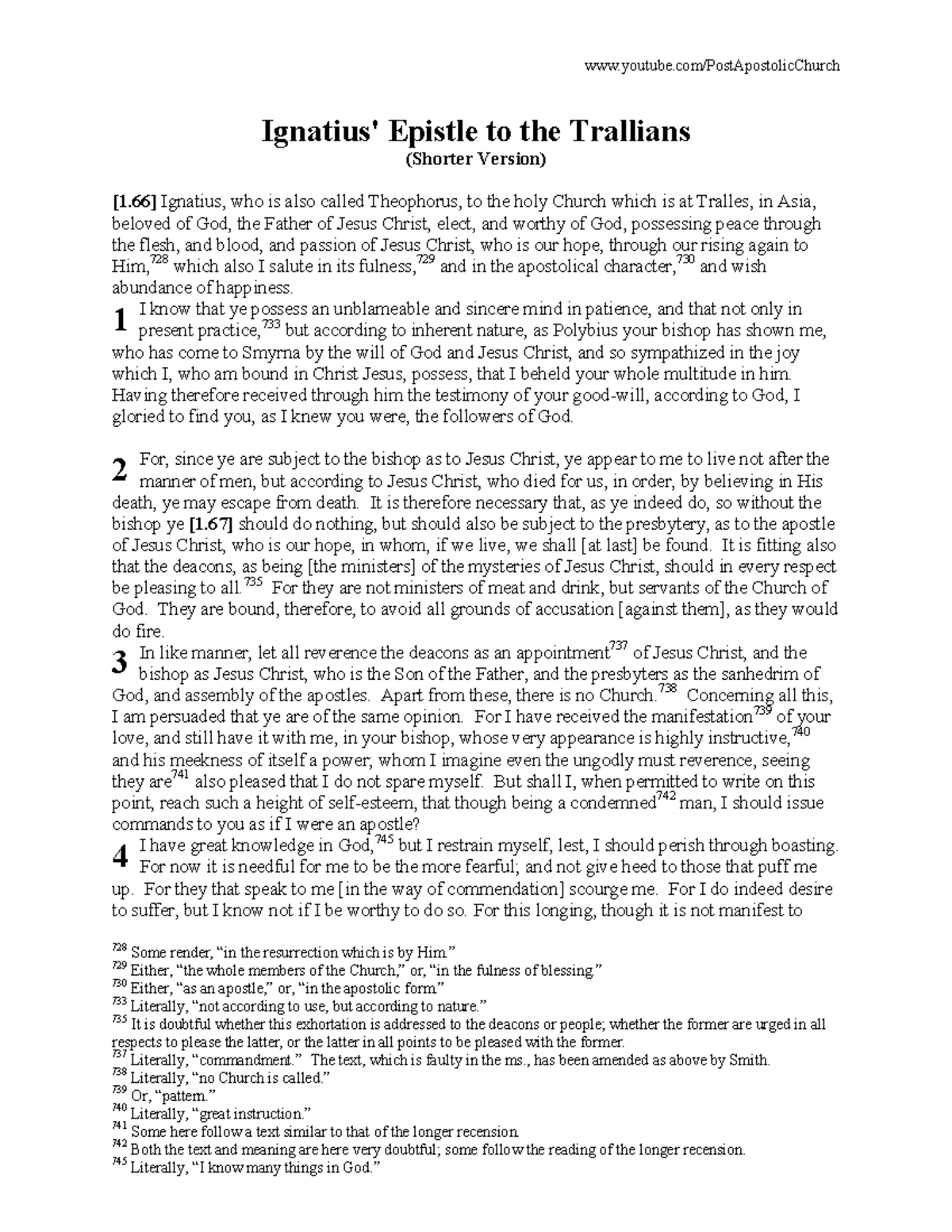 Ignatius Letter to the Trallians - youtube/PostApostolicChurch 728 Some ...