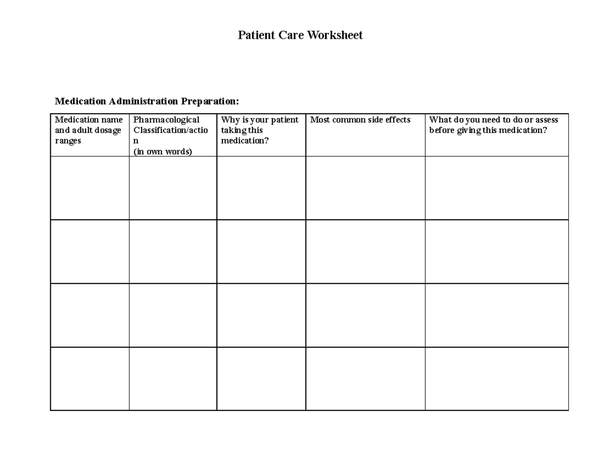 - Medication Administration paperwork - BIO 100L - Patient Care ...