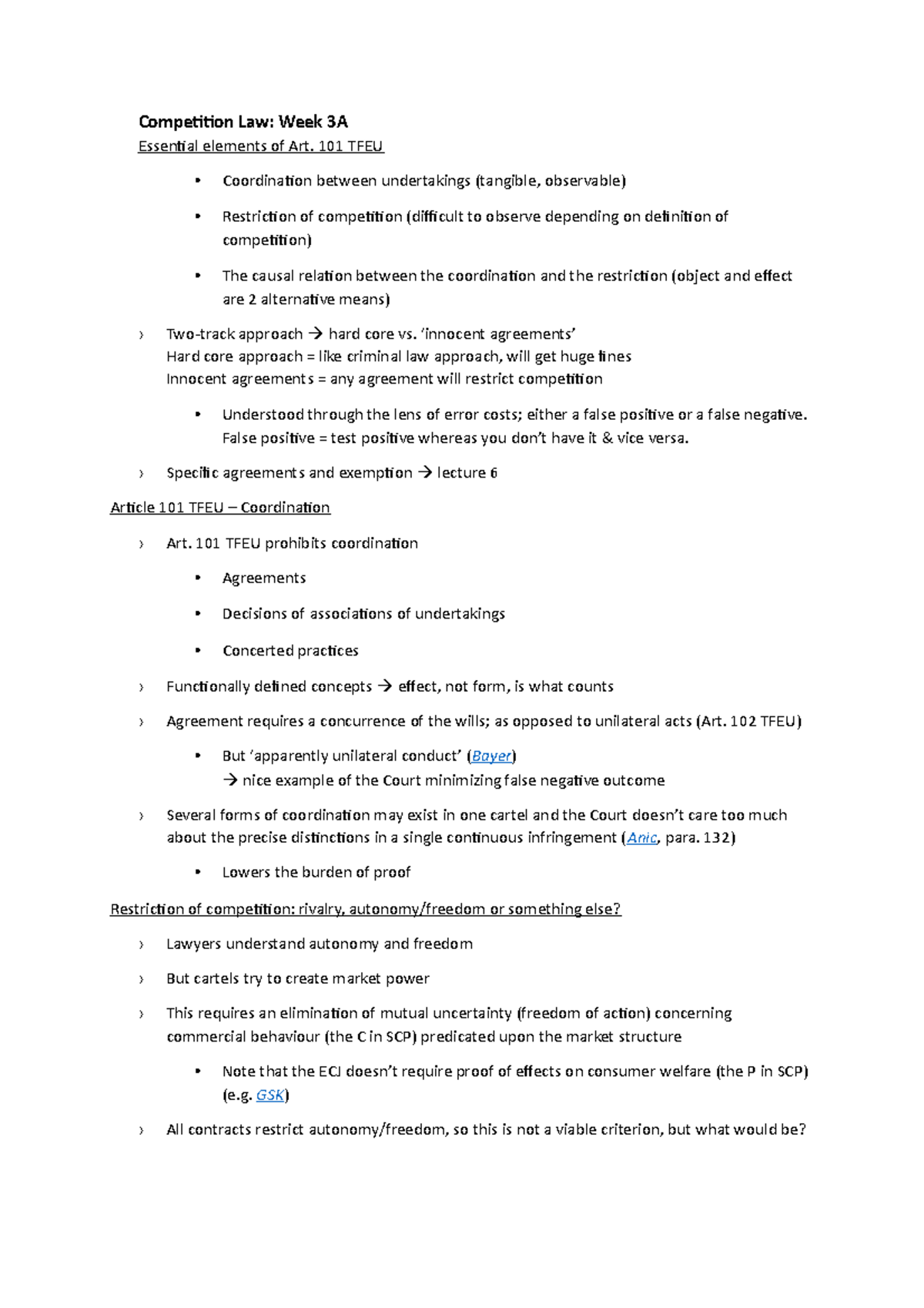 Competition Law week 3A - Competition Law: Week 3A Essential elements ...