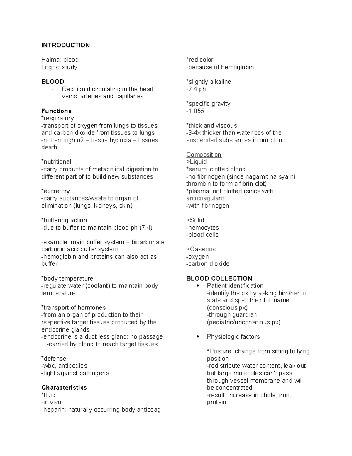 HEMATOLOGY (INTRO, HEMATOPOIESIS, RBC PATHWAYS, RBC ABNORMALITIES AND ...