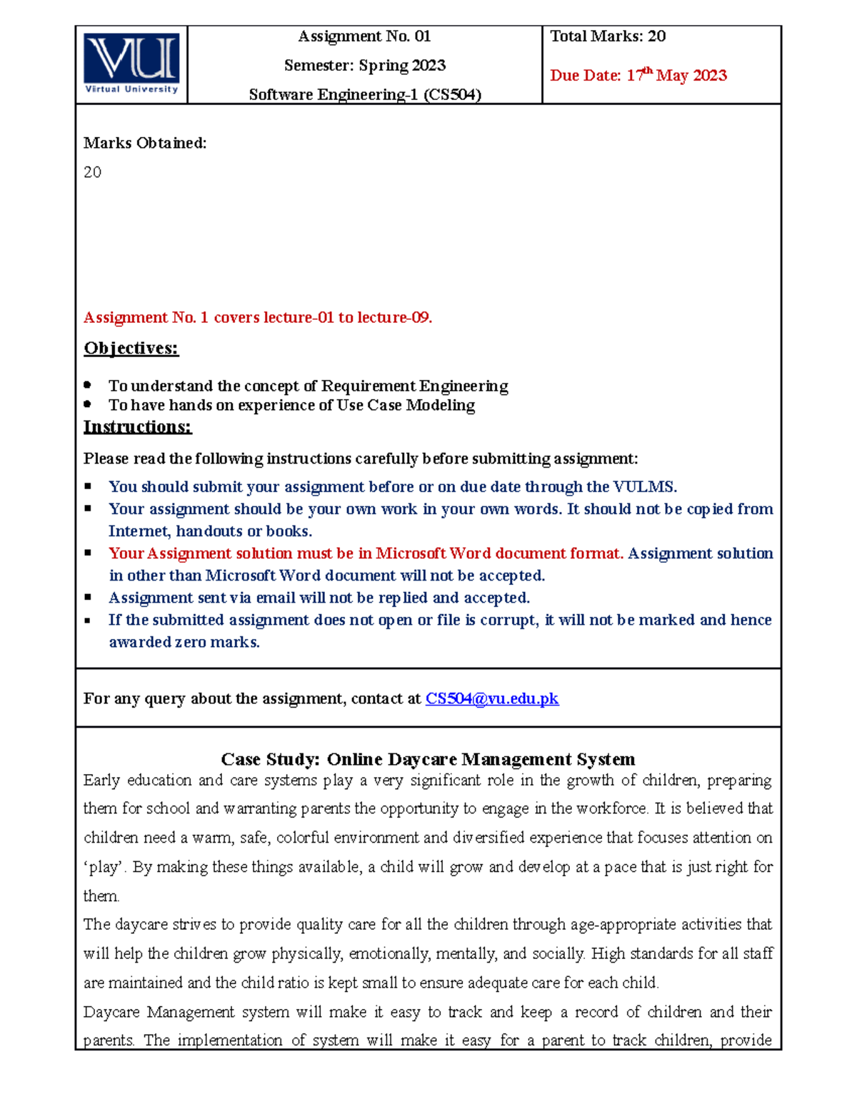 Mrk Spring 2023 CS504 1 BC220211370 - Software Engineering - VU - Studocu