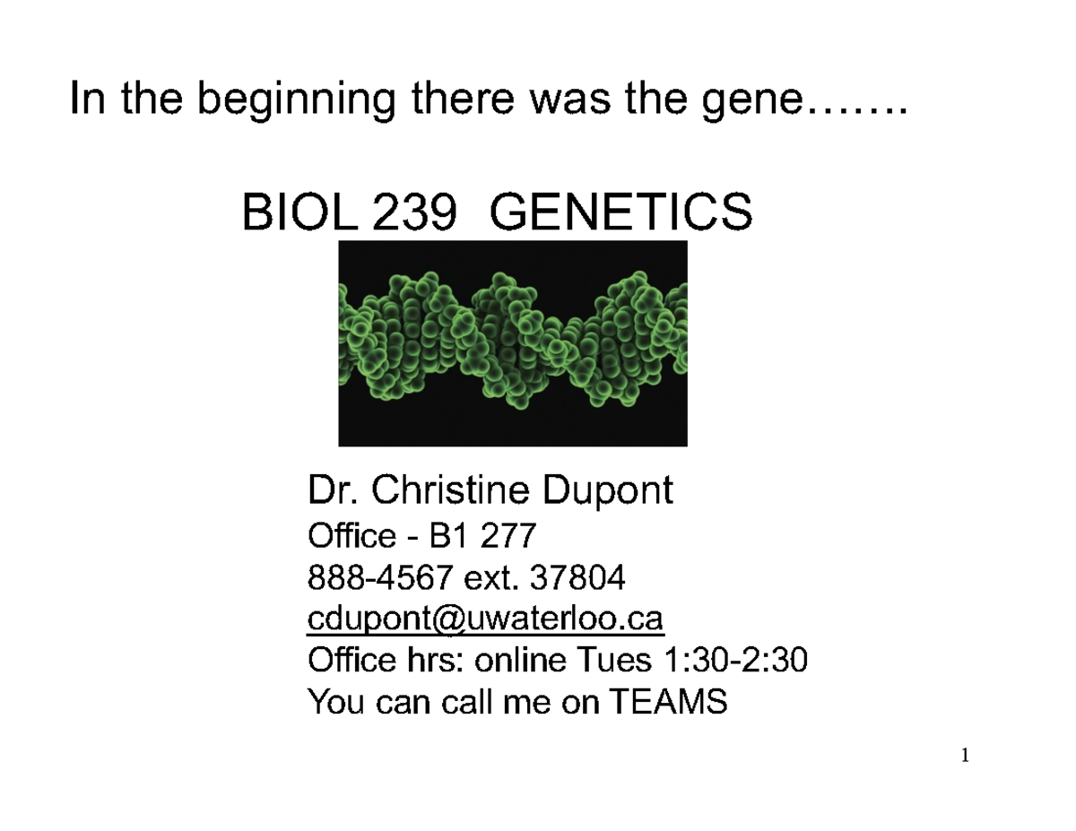 Biol239 syllabus - Bio 130 - UWaterloo - Studocu