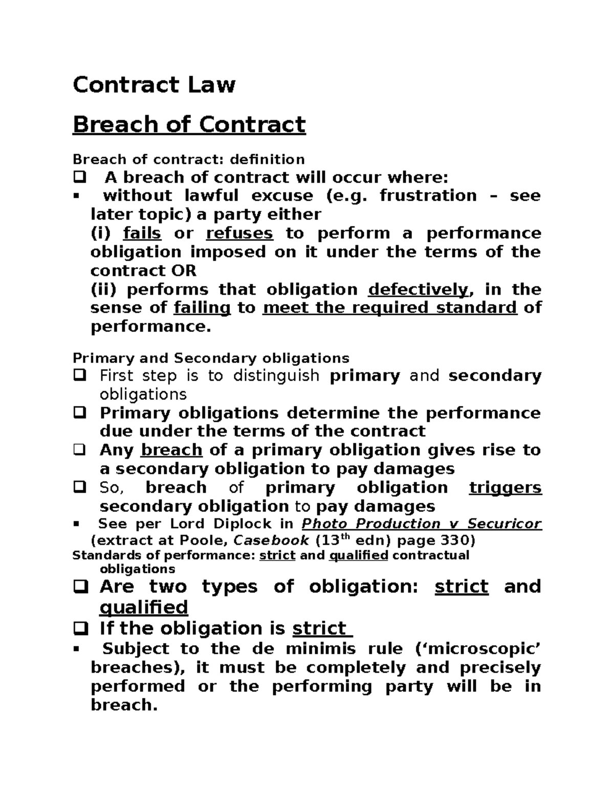 Lecture 3 Breach Of Contract Contract Law Breach Of Contract Breach