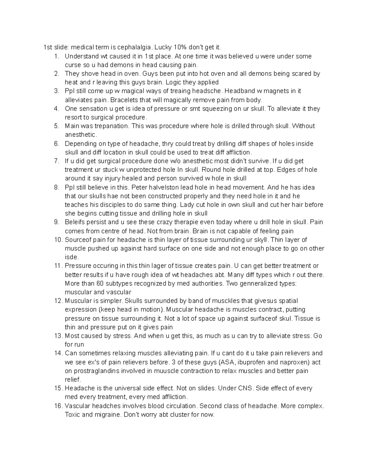 Bps 1101 headache part 1 - 1st slide: medical term is cephalalgia ...