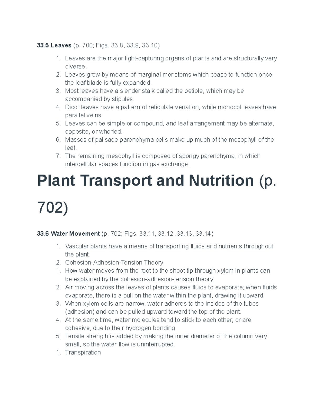 Chap 32 Part 1 Chapter Lecture Notes 33 Leaves P 700 Figs 33
