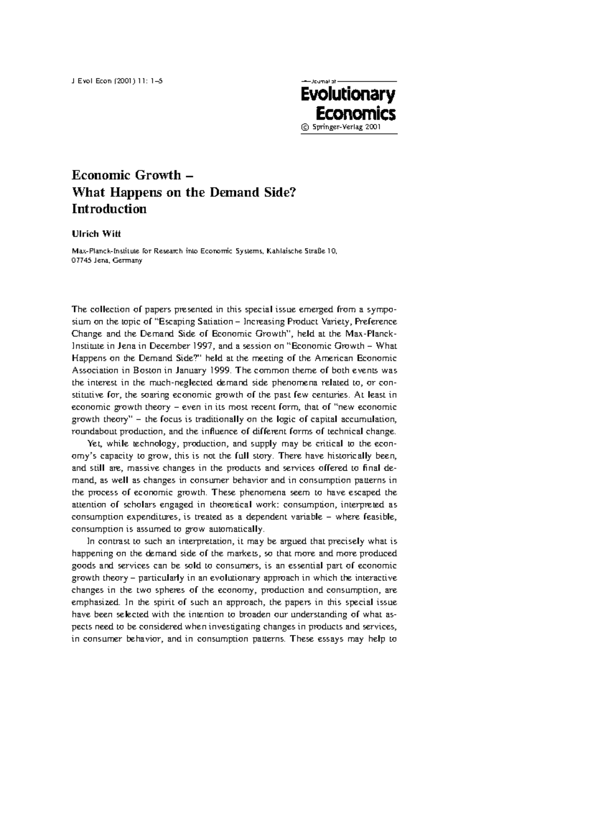 Demand supply article - J Evol Econ (2001) 11: 1– © c Springer-Verlag ...