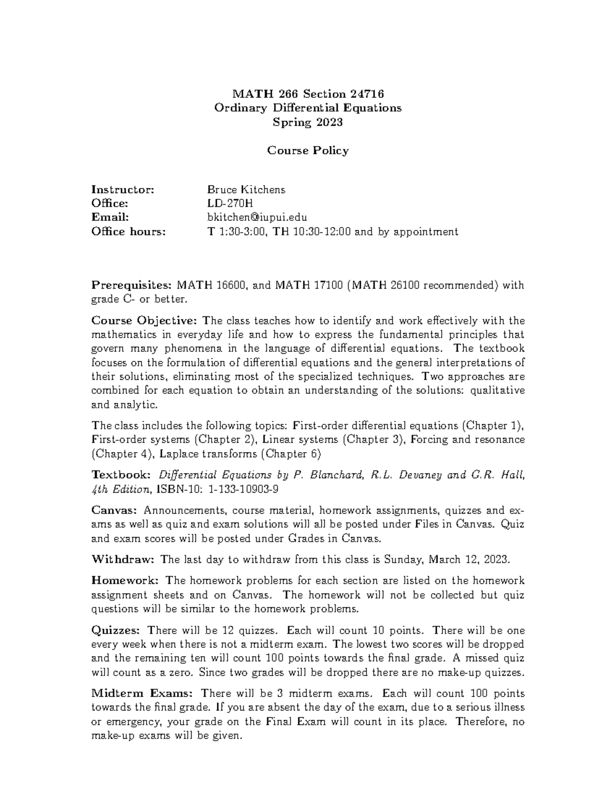 266Syllabus(S23) - Syllabus - Bruce Kitchens - MATH 266 Section 24716 ...
