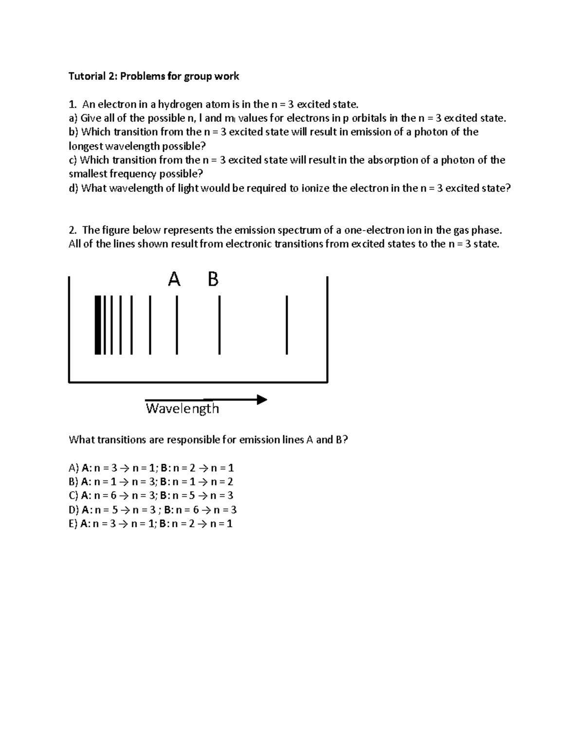 Tutorial 2 group work problems - Tutorial 2: Problems for group work An ...
