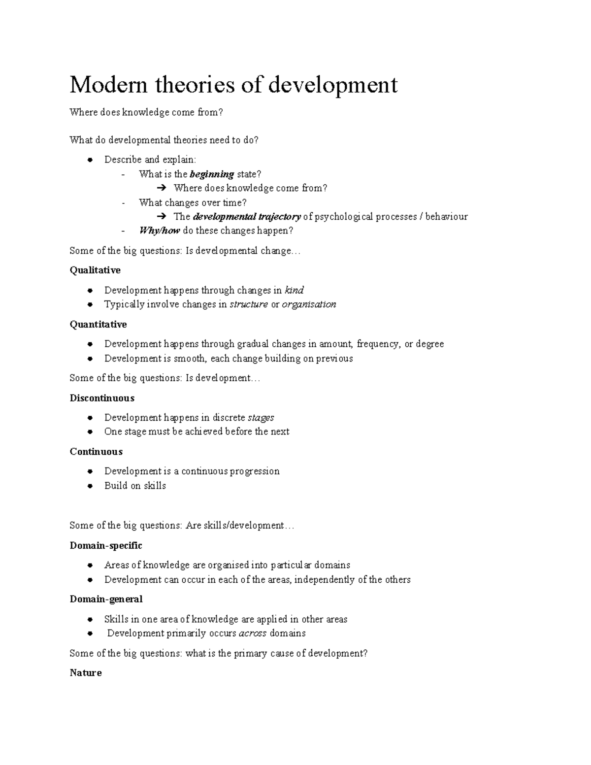 Modern theories of development - .. Qualitative Development happens ...