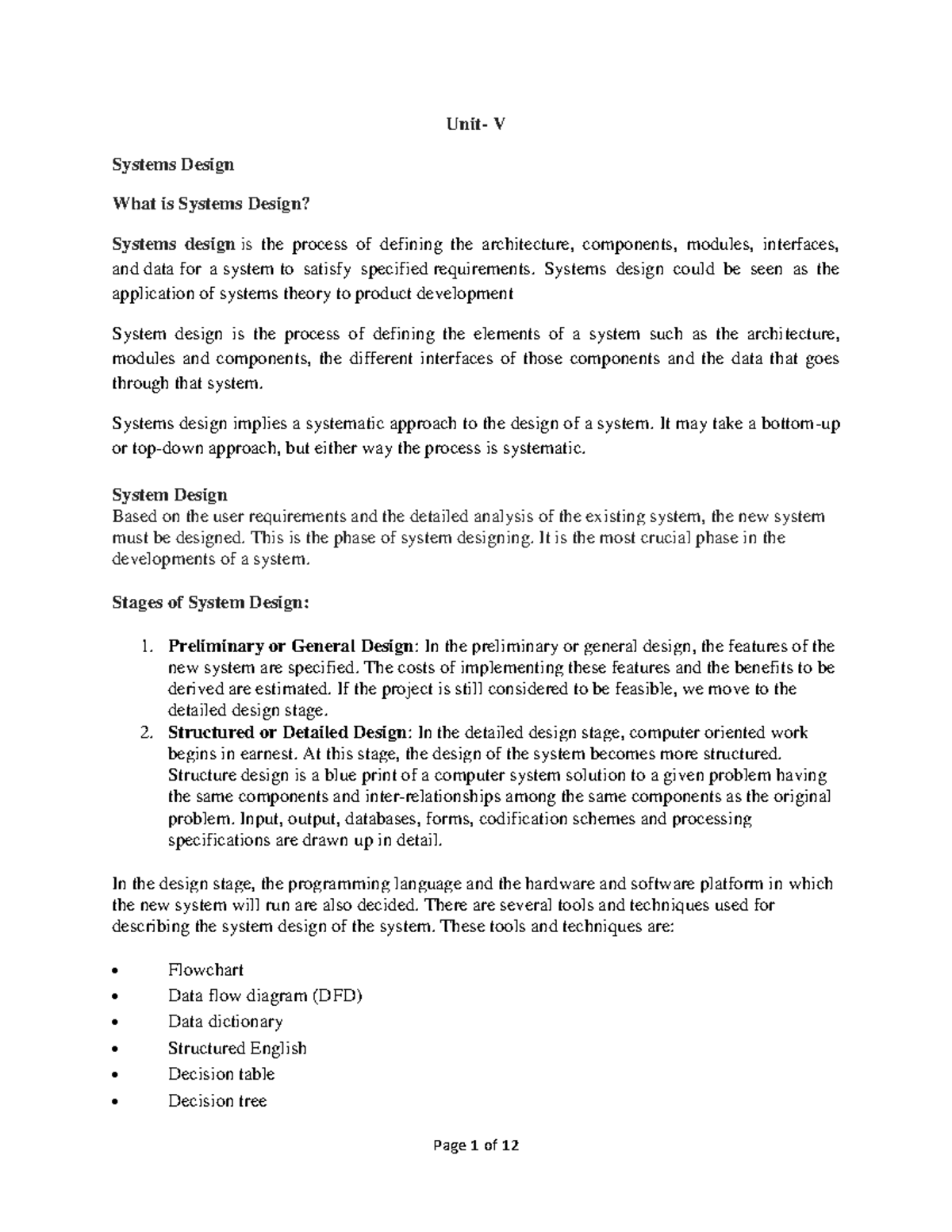 Unit V - Introduction to System Design - Unit- V Systems Design What is ...