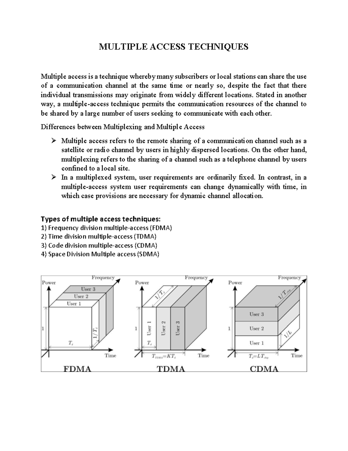Multiple Access Techniques All descriptions - MULTIPLE ACCESS ...