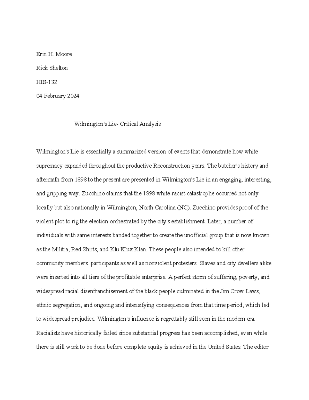 Wilmingtons lie - Erin H. Moore Rick Shelton HIS- 04 February 2024 ...