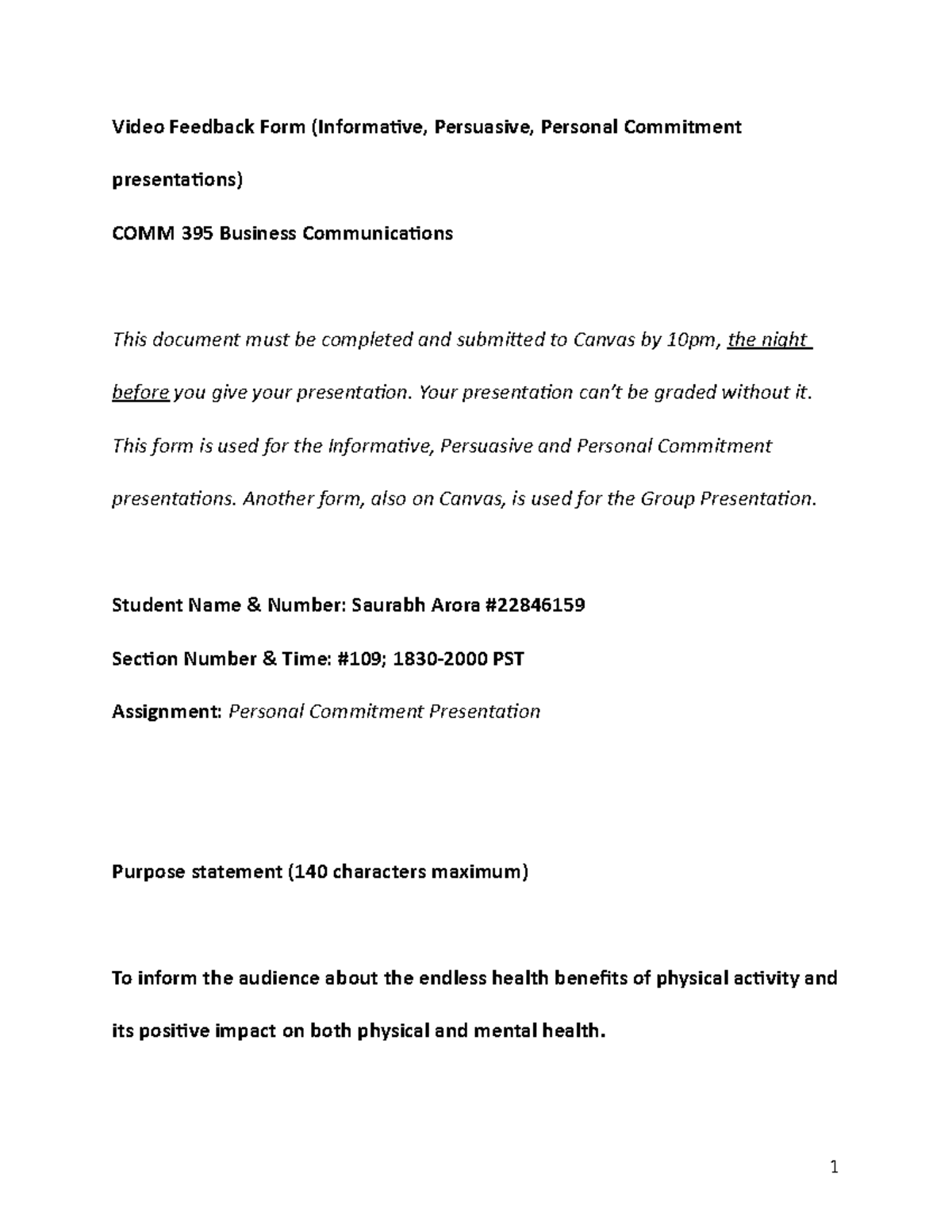 Video Feedback Form and Grading Rubric 22846159 109 - Video Feedback ...