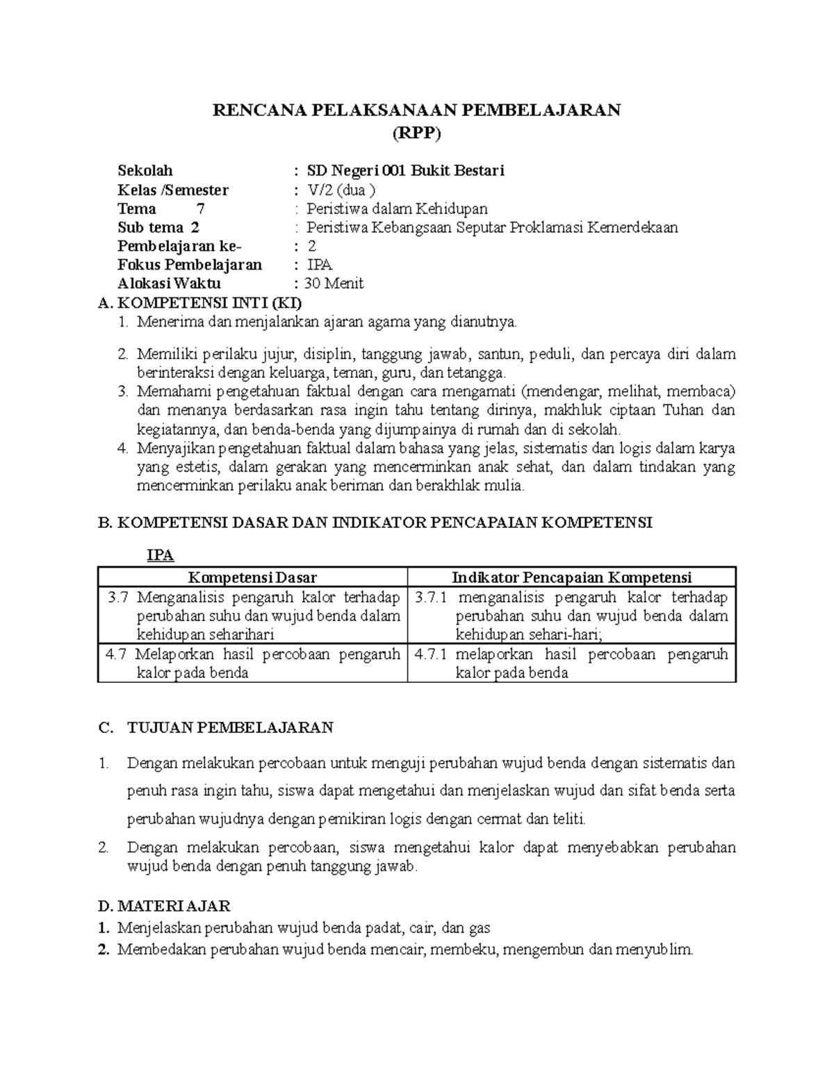 Rencana Pelaksanaan Pembelajaran - RENCANA PELAKSANAAN PEMBELAJARAN ...