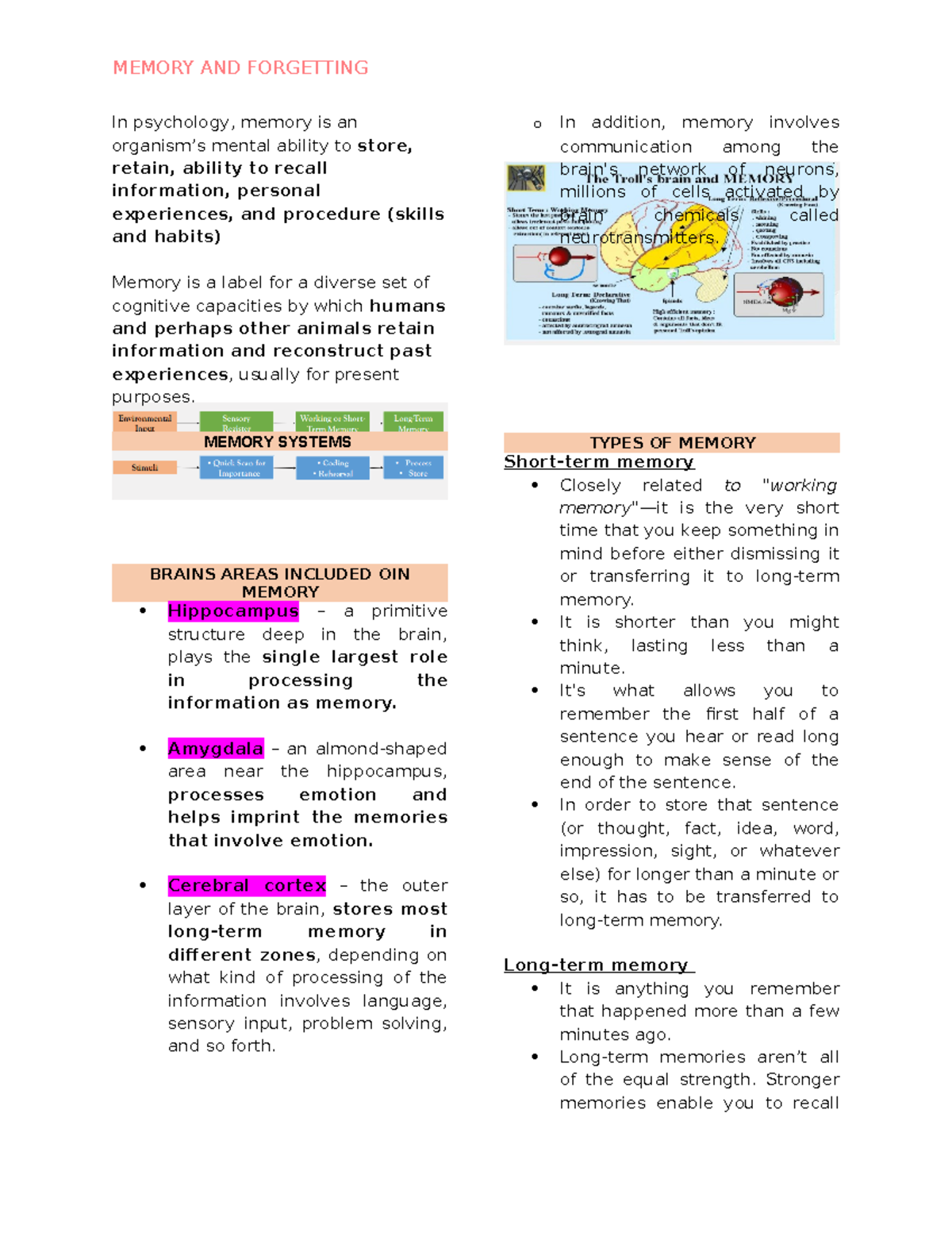 ITP Memory-AND- Forgetting - In psychology, memory is an organism’s mental ability to store ...