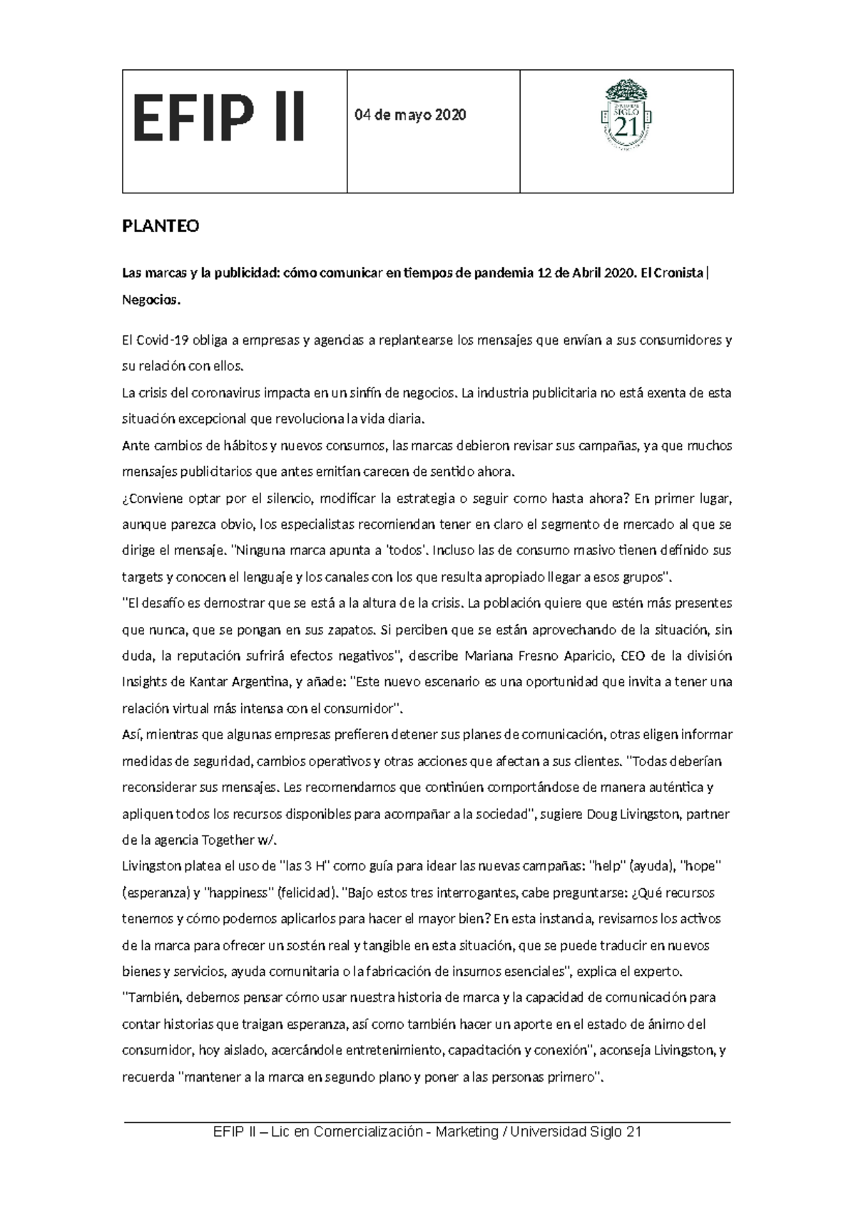 Efip ll - 4 de mayo 2020 - MODELO DE EXAMEN - EFIP ll 04 de mayo 2020 ...