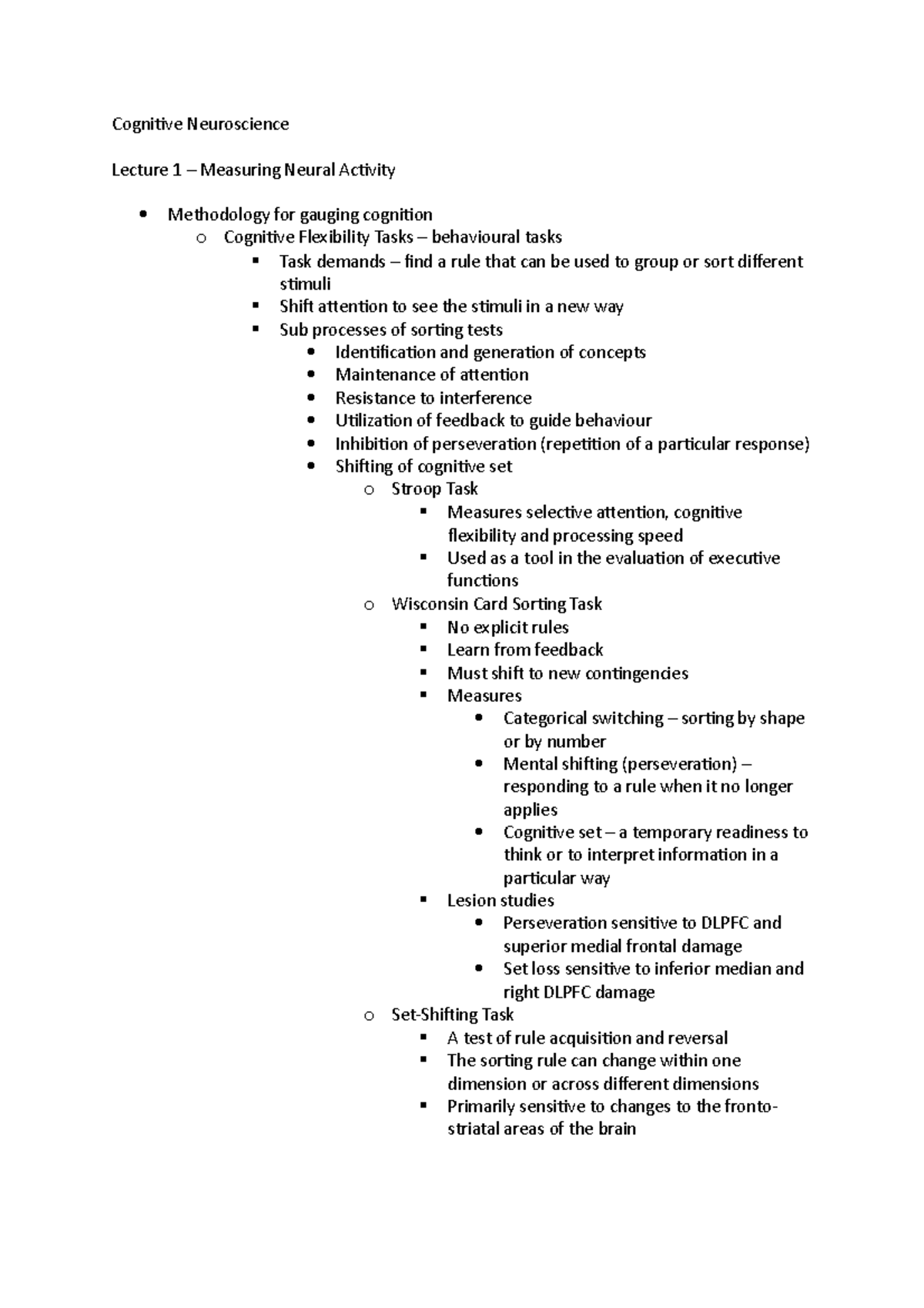 Cognitive Neuroscience - Cognitive Neuroscience Lecture 1 – Measuring ...