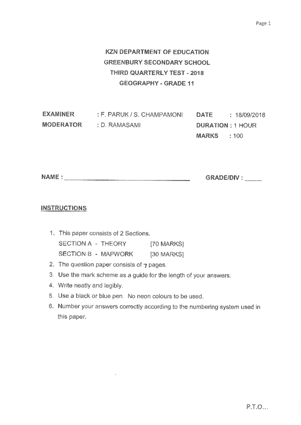 GEOG SEPT P1 Qpmemo - This is geography question paper - SOSG3B - Studocu