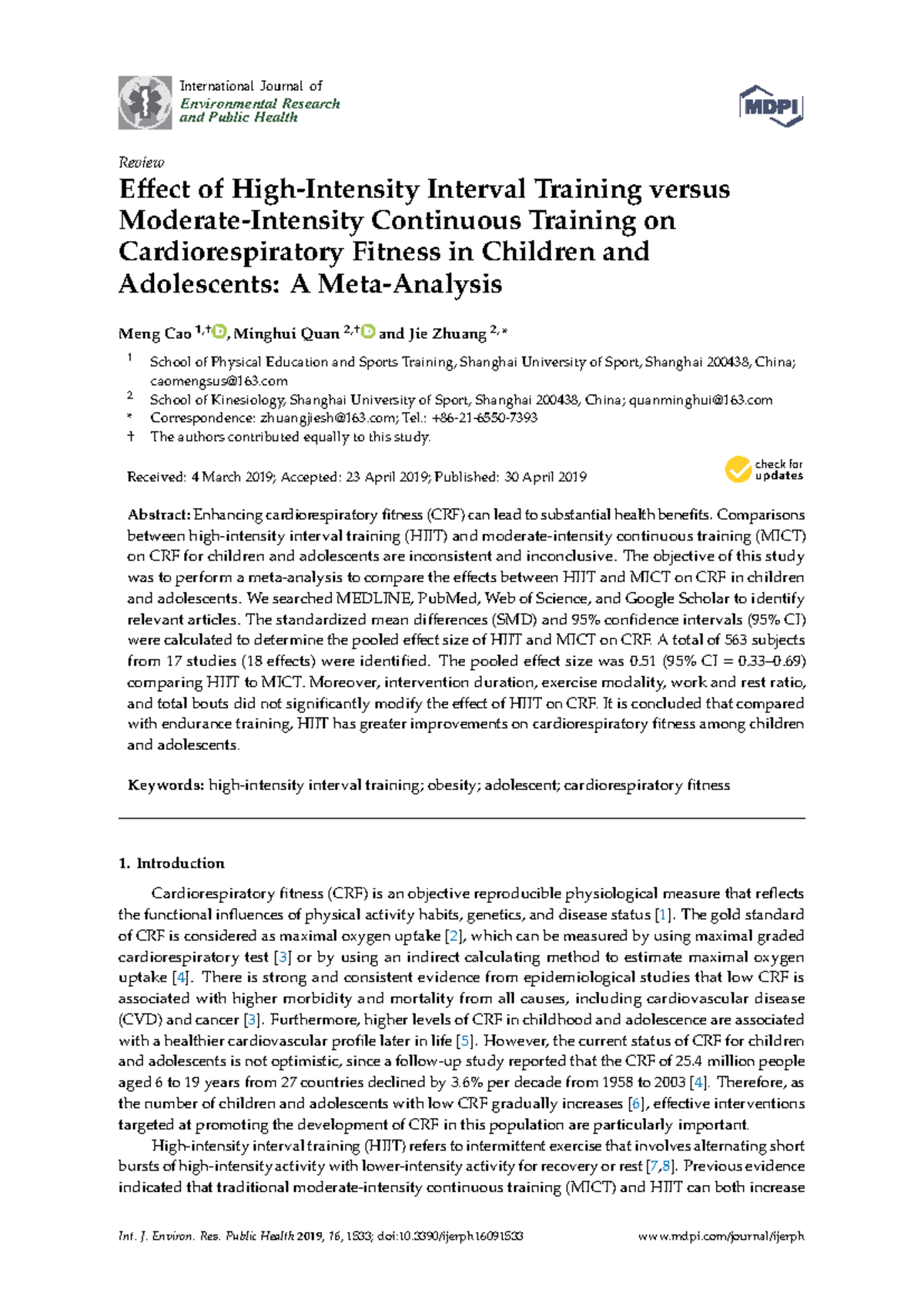 2. Effect of High-Intensity Interval Training versus Moderate-Intensity ...