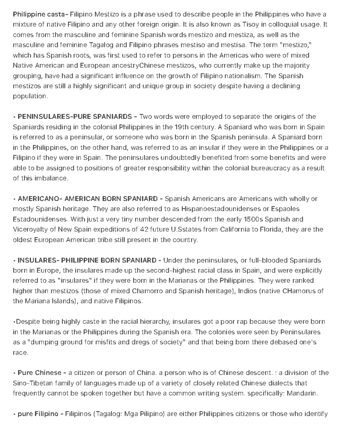 Philippine casta- Filipino Mestizo is a phrase used to describe people ...